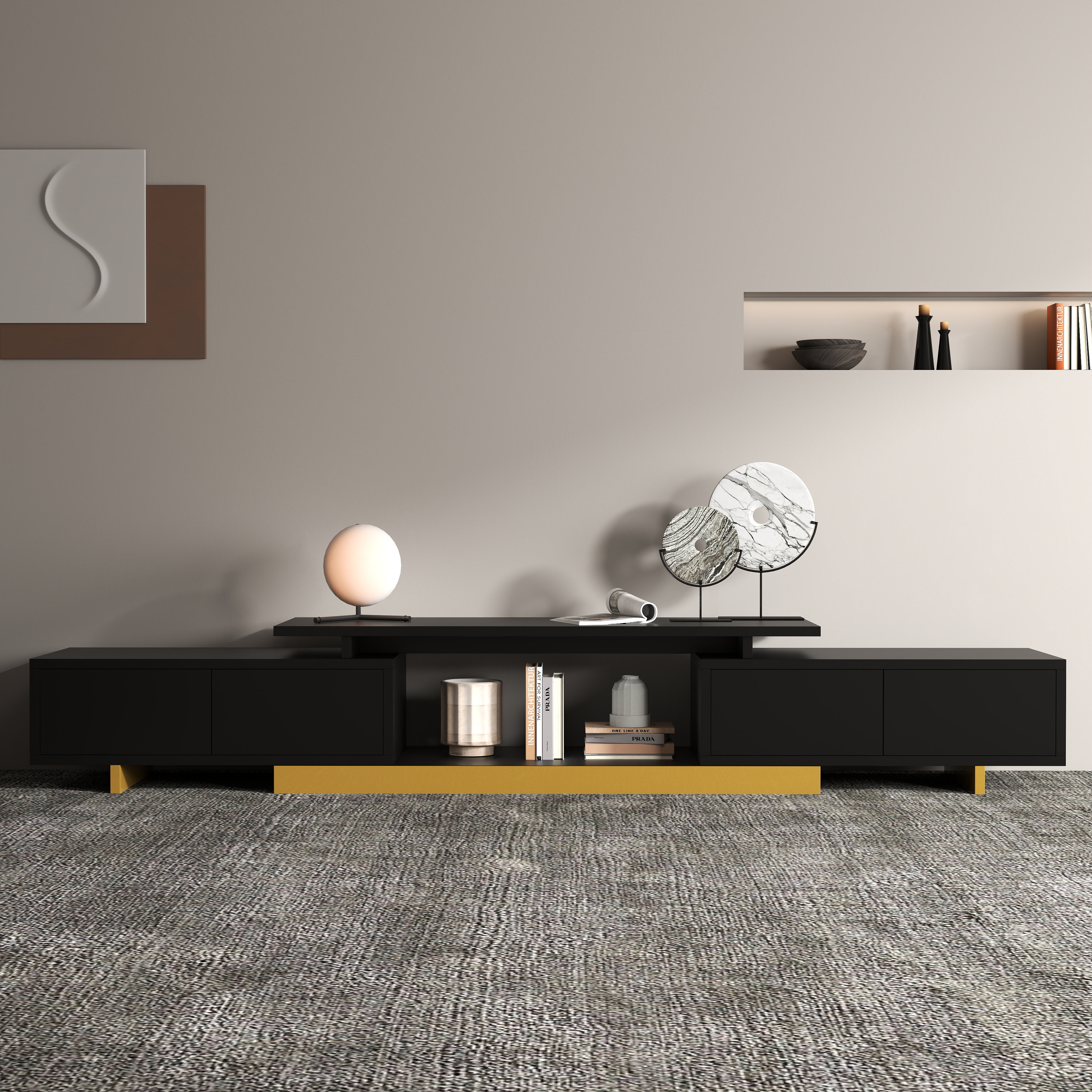 Ebern Designs 89"W Modern Extendable TV Stand Modern With 2 Door ...