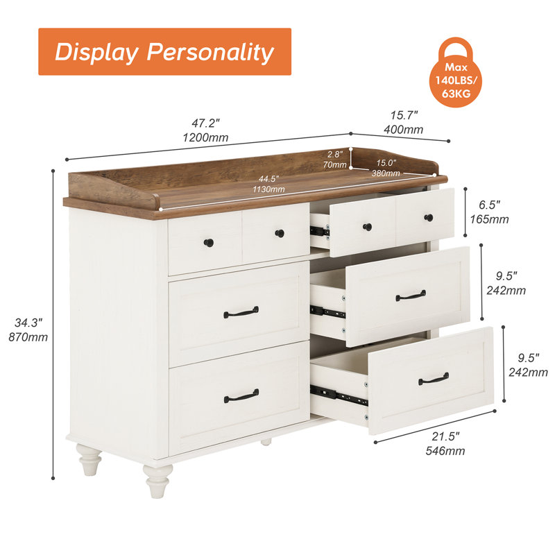 Harriet Bee Fosenbauer 6 Drawer 47.2" W Double Dresser | Wayfair