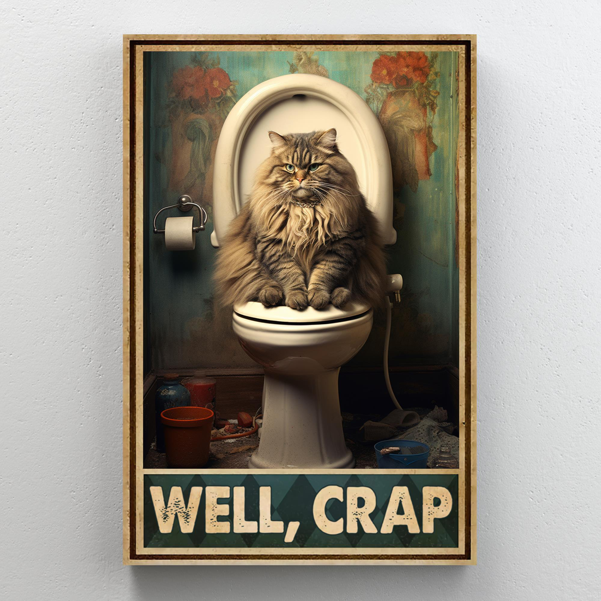 Trinx Cat In Toilet Well Crap 1 On Canvas Graphic Art | Wayfair