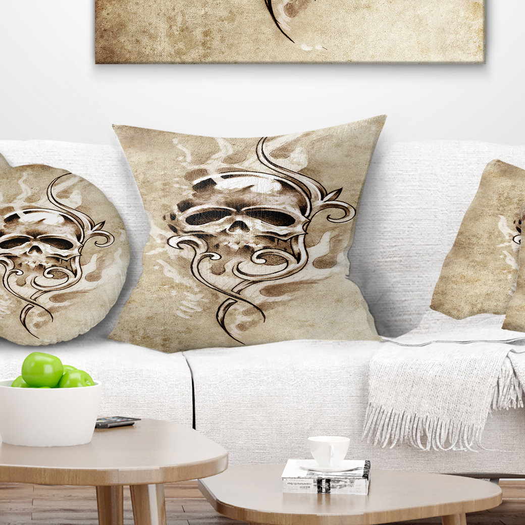 Design Art Vintage Style Skull Devil Tattoo - Portrait Printed Pillow ...