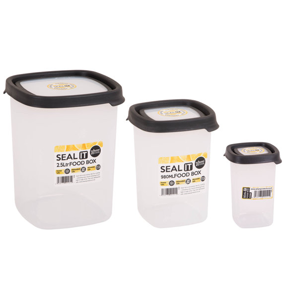Symple Stuff Seal It 3 Container Plastic Square Food Storage Set (2.53L ...