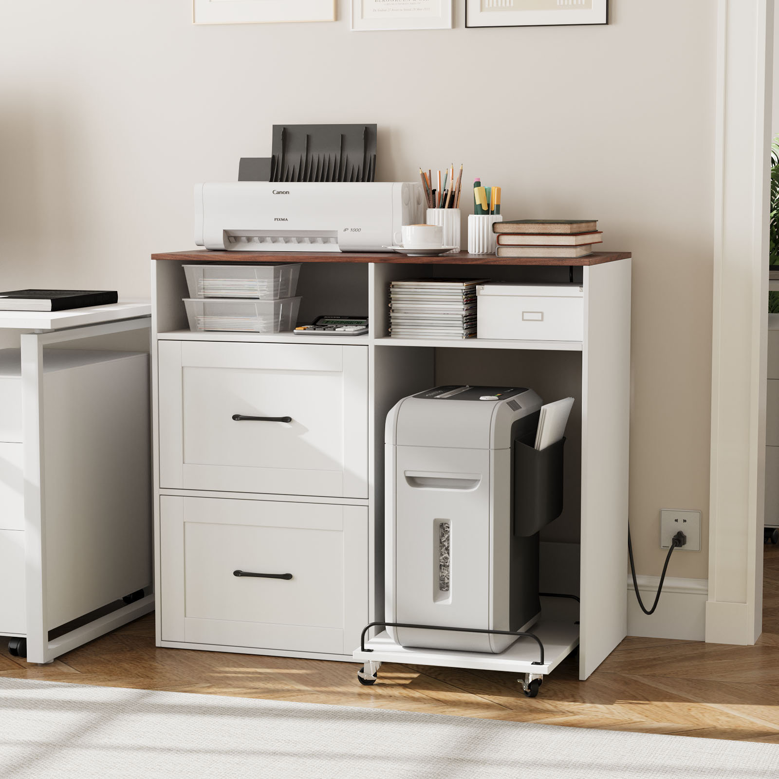Ebern Designs Wooden File Cabinet With Rolling Shredder Stand - Wayfair ...