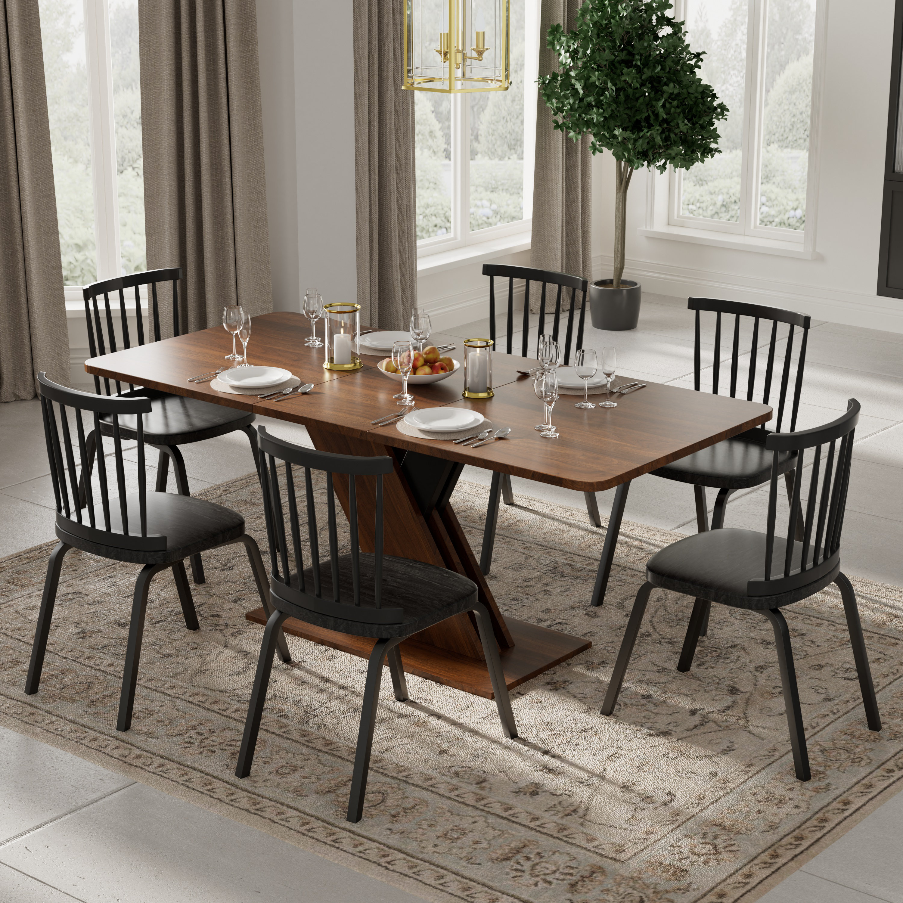 Latitude Run® Farmhouse Expandable Rectangular Dining Set with Mid ...