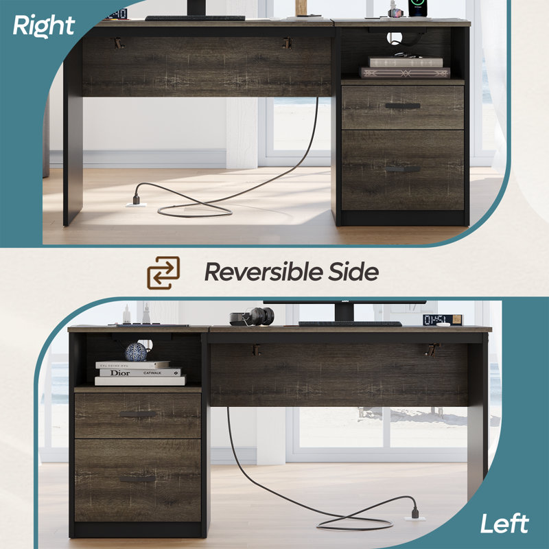 17 Stories 59.8" Lift Top Computer Desk with File Drawer, Large Study ...