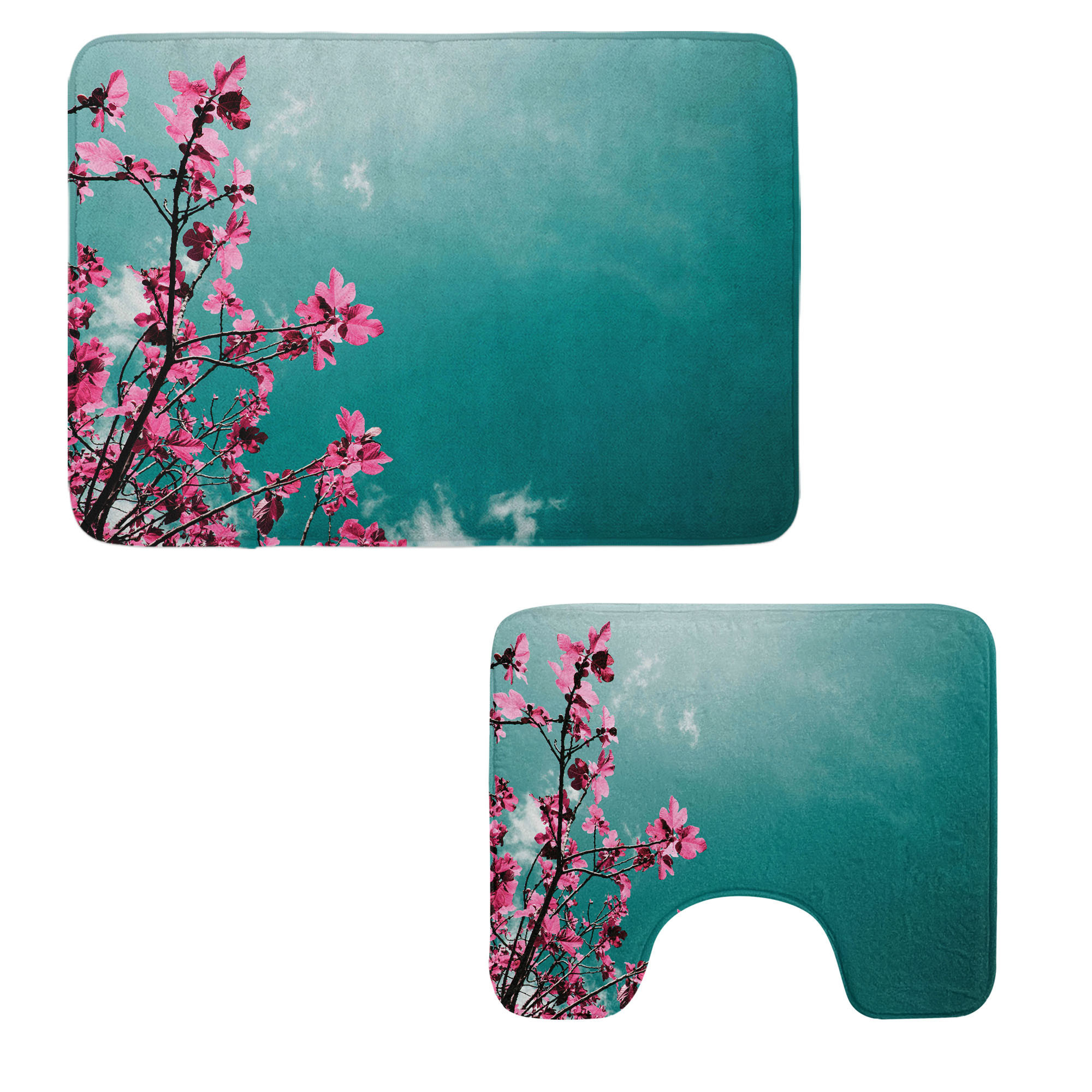 East Urban Home Floral Bathroom Rug Set 2 Pieces Rectangle & Contour ...