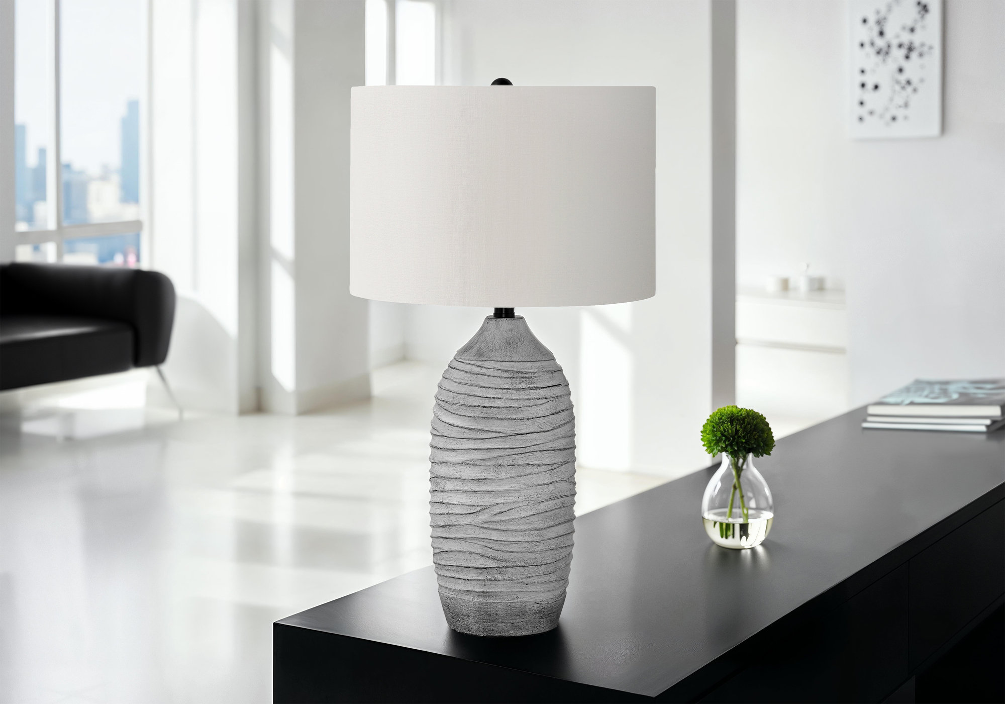 Dakota Fields Lighting, 27"H, Table Lamp, Grey Resin, Ivory / Cream ...