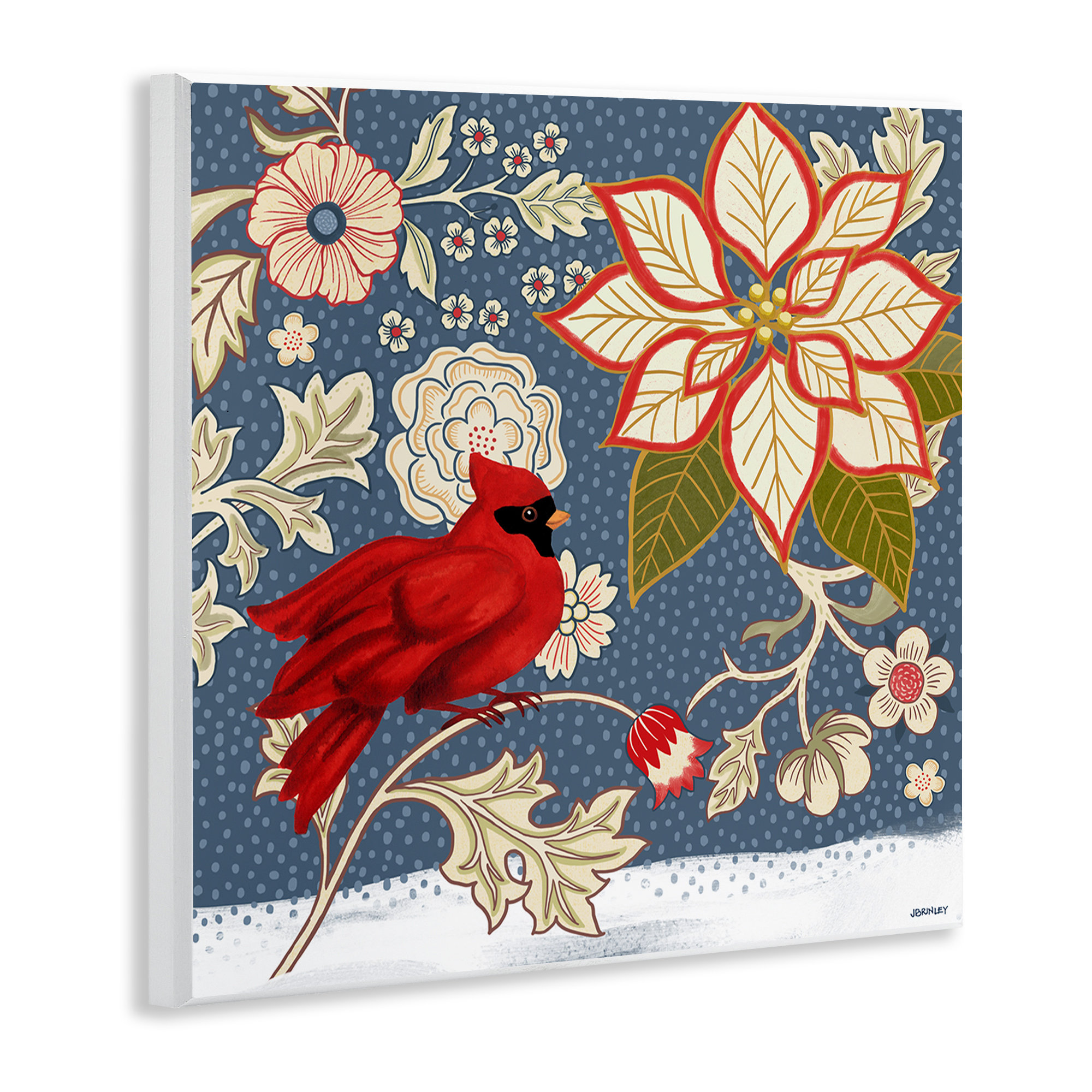 Fleur De Lis Living Winter Cardinal with Flowers Wall Plaque Art by ...