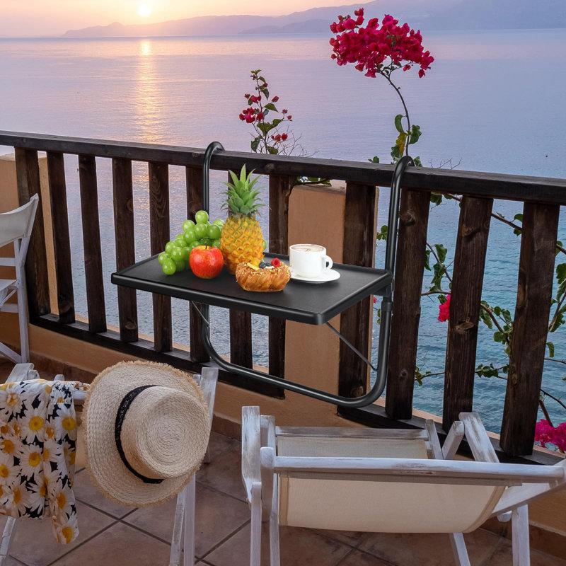 Ebern Designs Outdoor Balcony Hanging Table for Railing, Folding ...