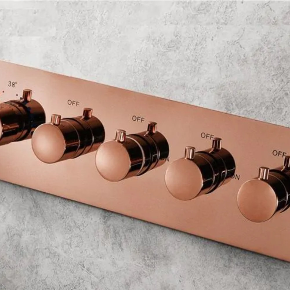 Juno Showers 5 Knobs Rose Gold Music Shower Systems LED Light Remote ...