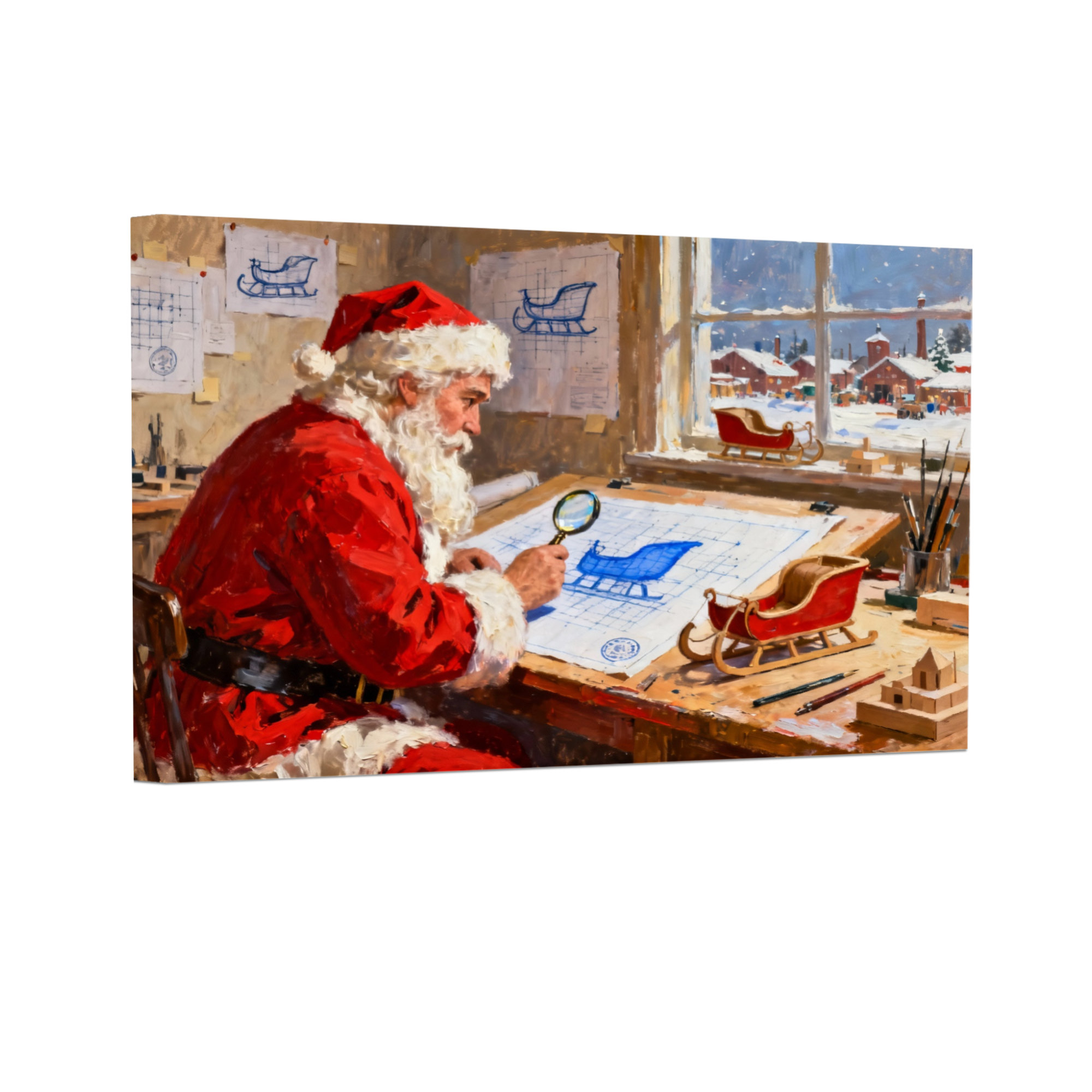 Canora Grey Christmas Santa Designs Sleigh Blueprints Workshop Scene ...