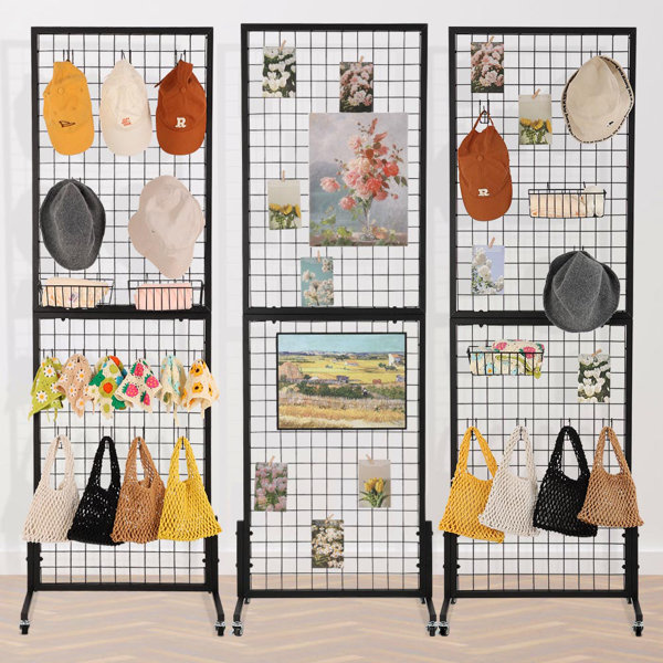 Rebrilliant Nylani 23.6'' W Metal Grid Panel with Wheels | Wayfair