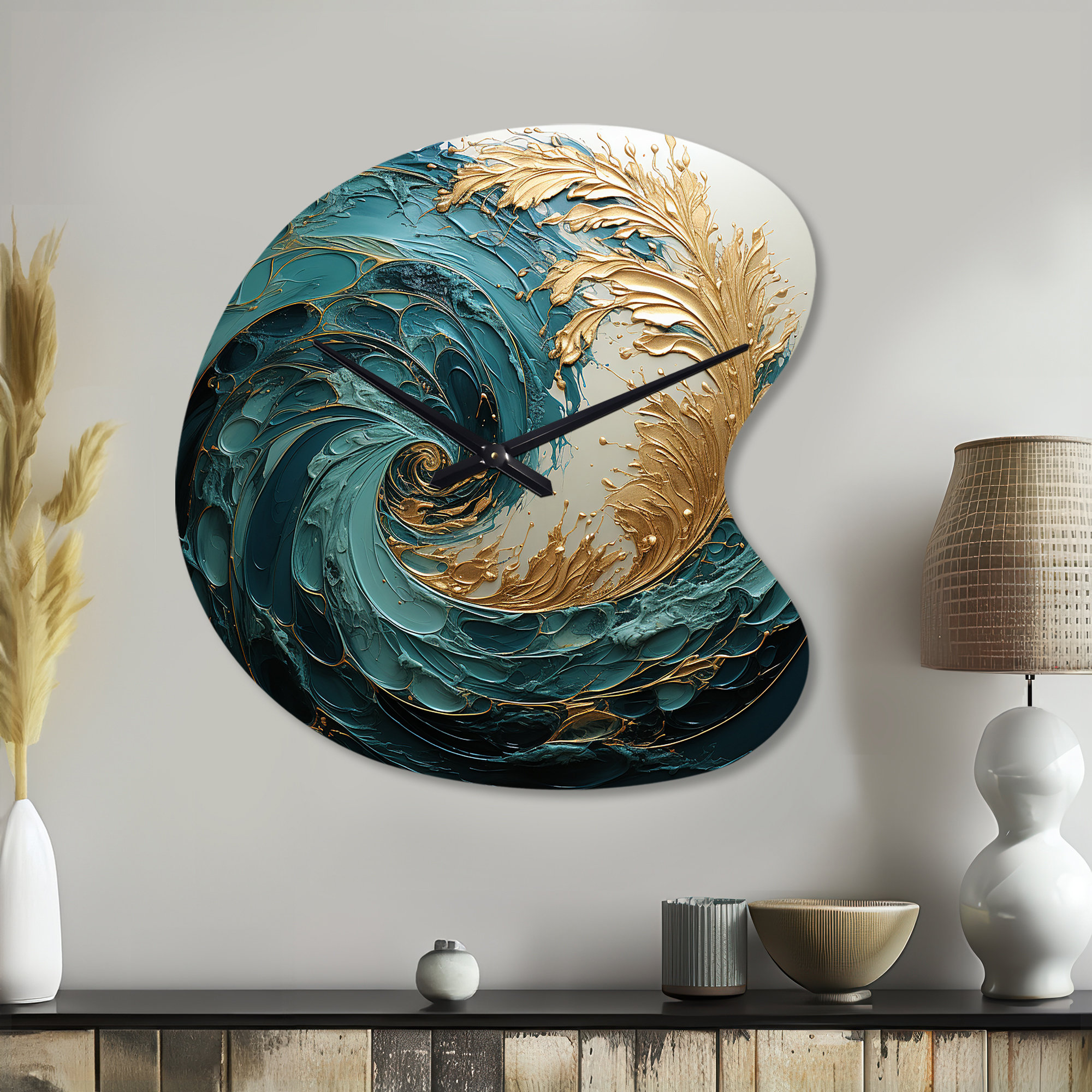 Design Art Gold Teal Ocean Spiral V - Irregular Shape Abstract Spirals ...