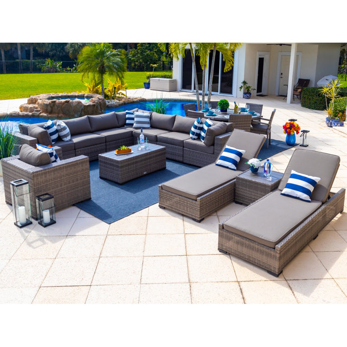 Latitude Run® Yussuf 19 Piece Rattan Complete Patio Set with Cushions ...