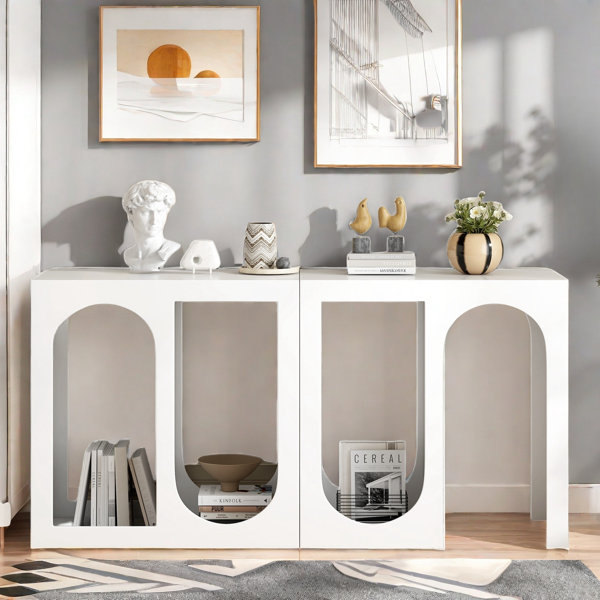 Ivy Bronx Modular Console Table With Rectangular Exterior And Curved ...