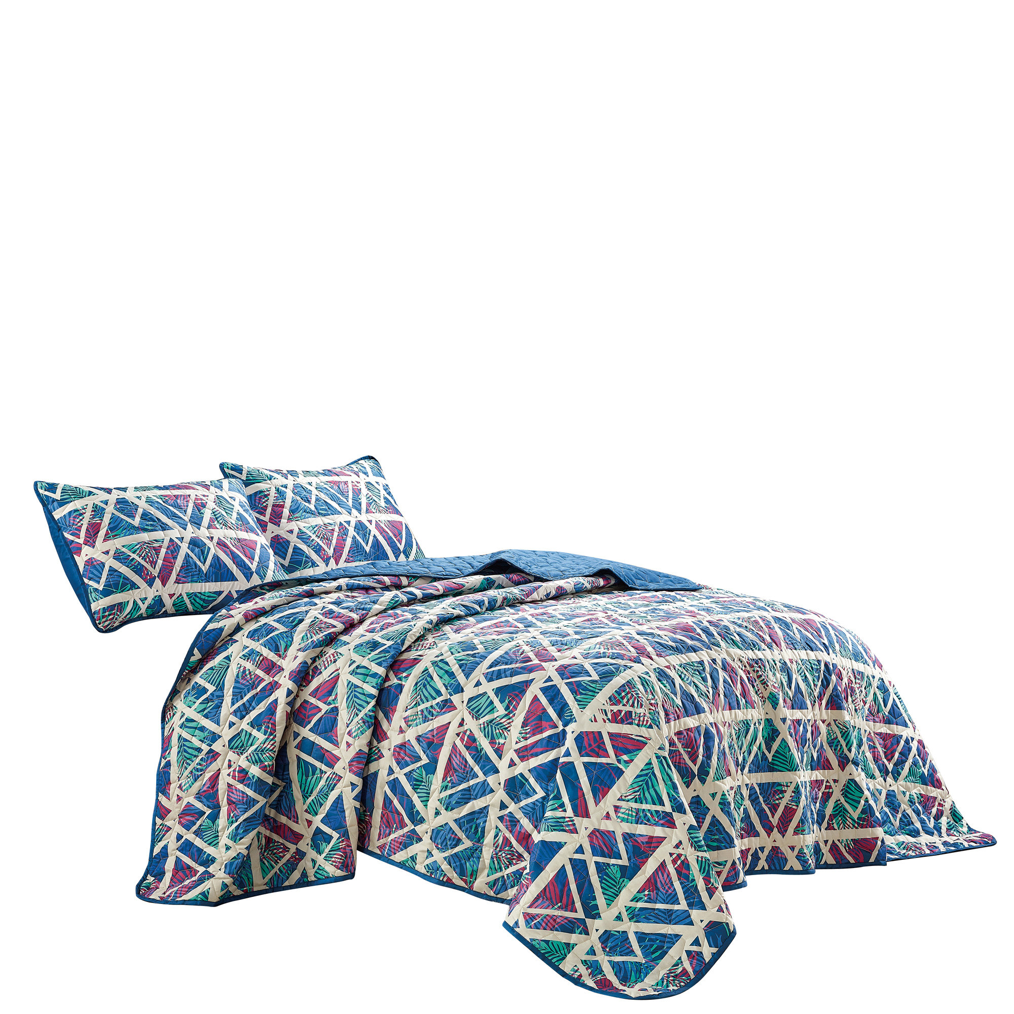 ESCA Blue/Pink/Green 3 Piece Bedspread Set | Wayfair
