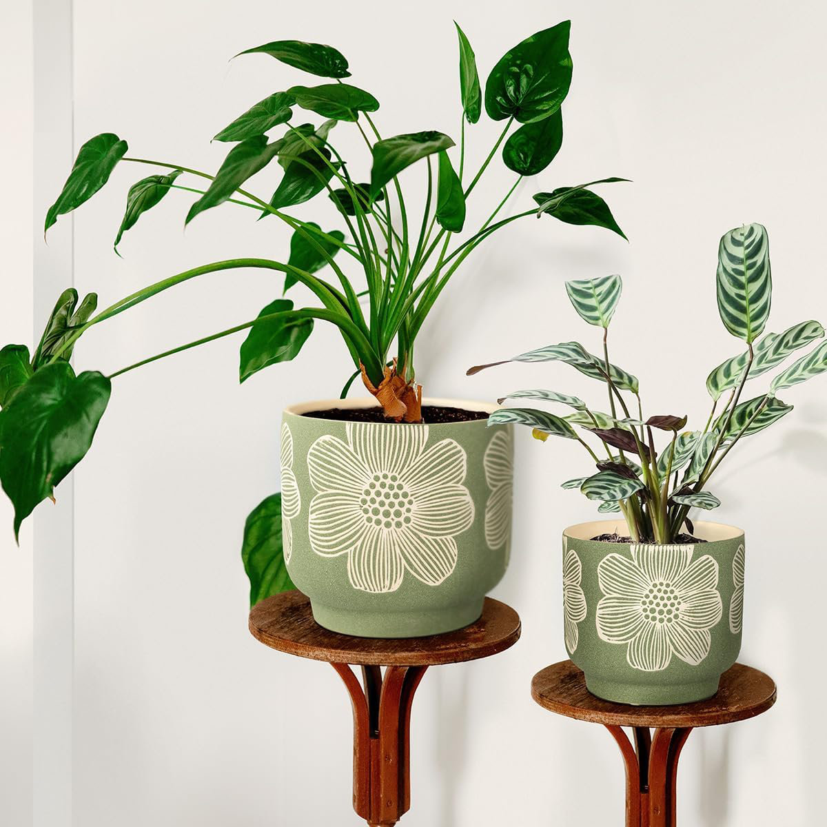 Winston Porter 8 Inch + 6 Inch White Flower Pattern Plant Pots,Sand ...