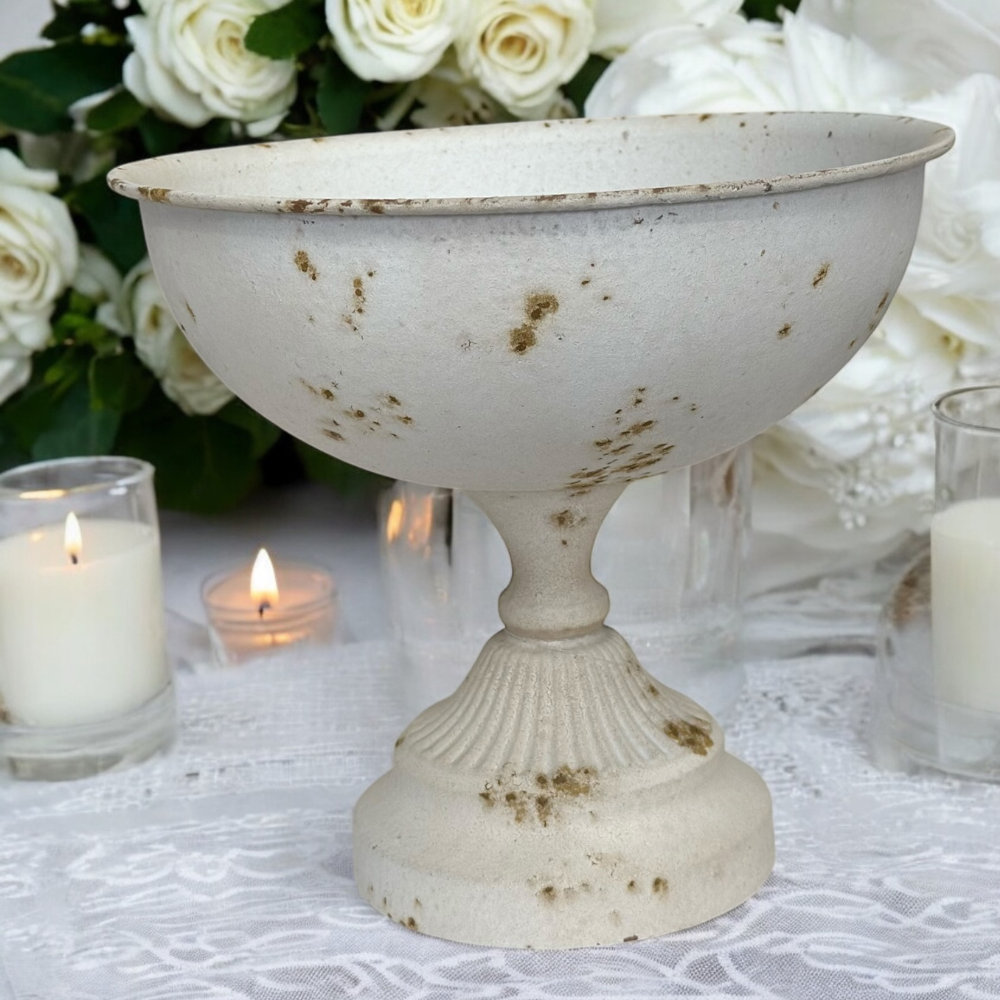 Ophelia & Co. 9.5" Distressed Tin Footed Compote – Antique White Rustic ...