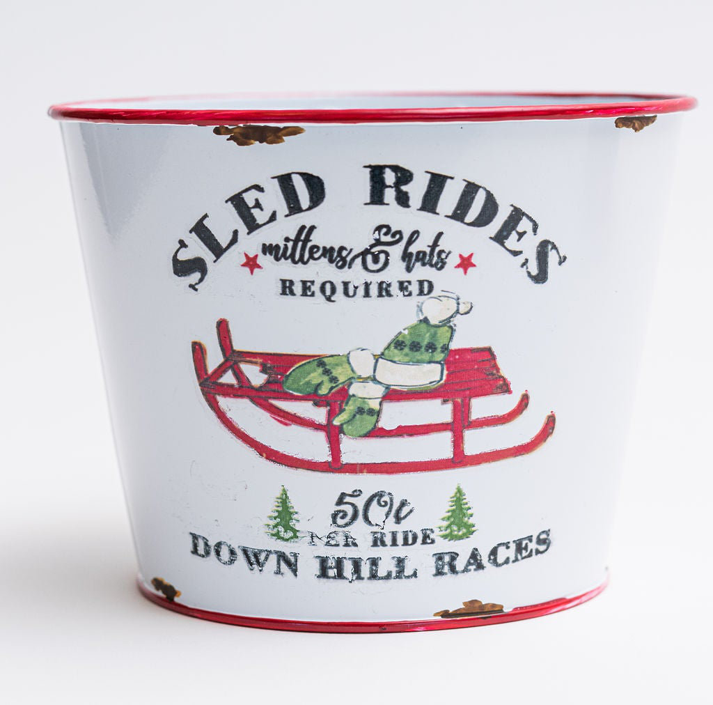 Dakota Fields Bucket Shape With Sled Rides Text And Picture Planter ...