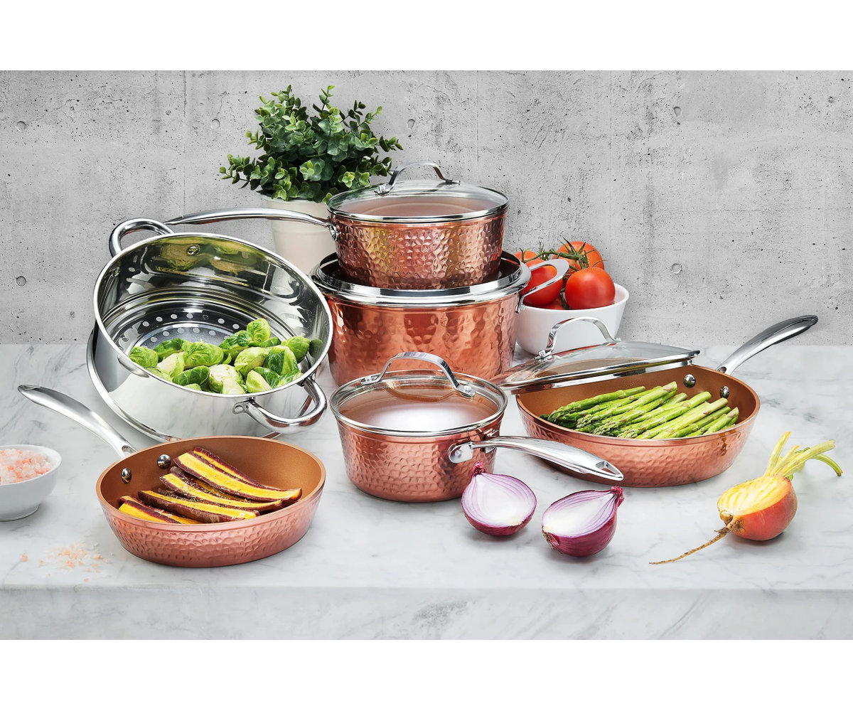 Gotham Steel Hammered Copper 15 Piece Nonstick Cookware and Bakeware ...