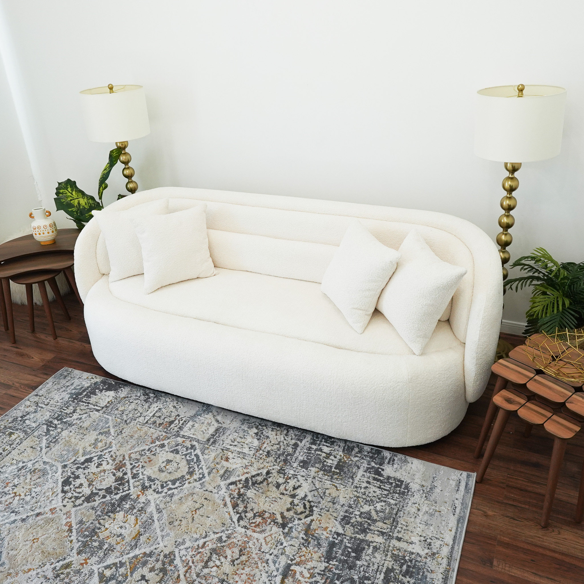 Latitude Run® Emmy Mid-Century Modern Curvy Boucle Couch | Wayfair