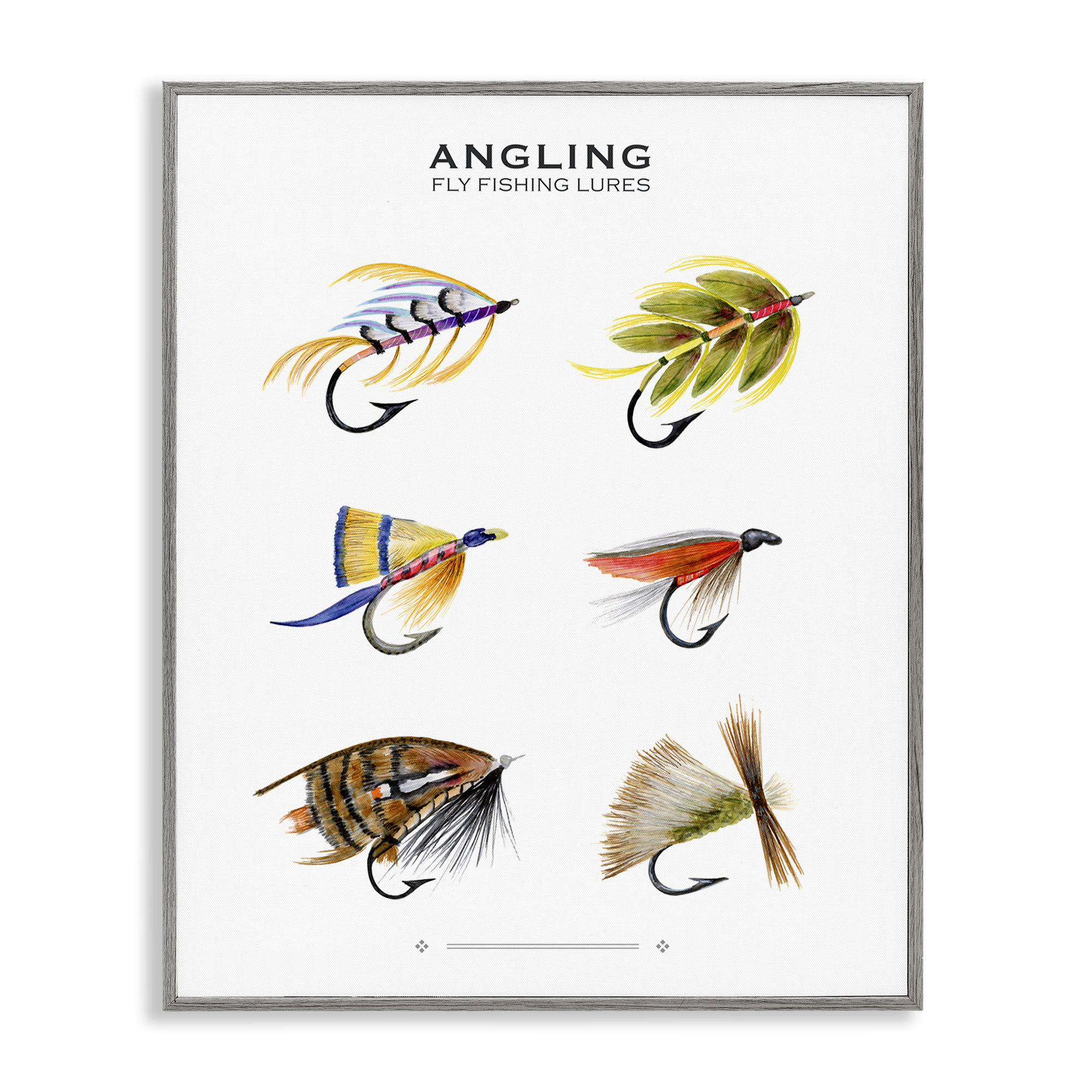 Ebern Designs Angling Fly Fishing Lures White Framed Giclee Art by ...