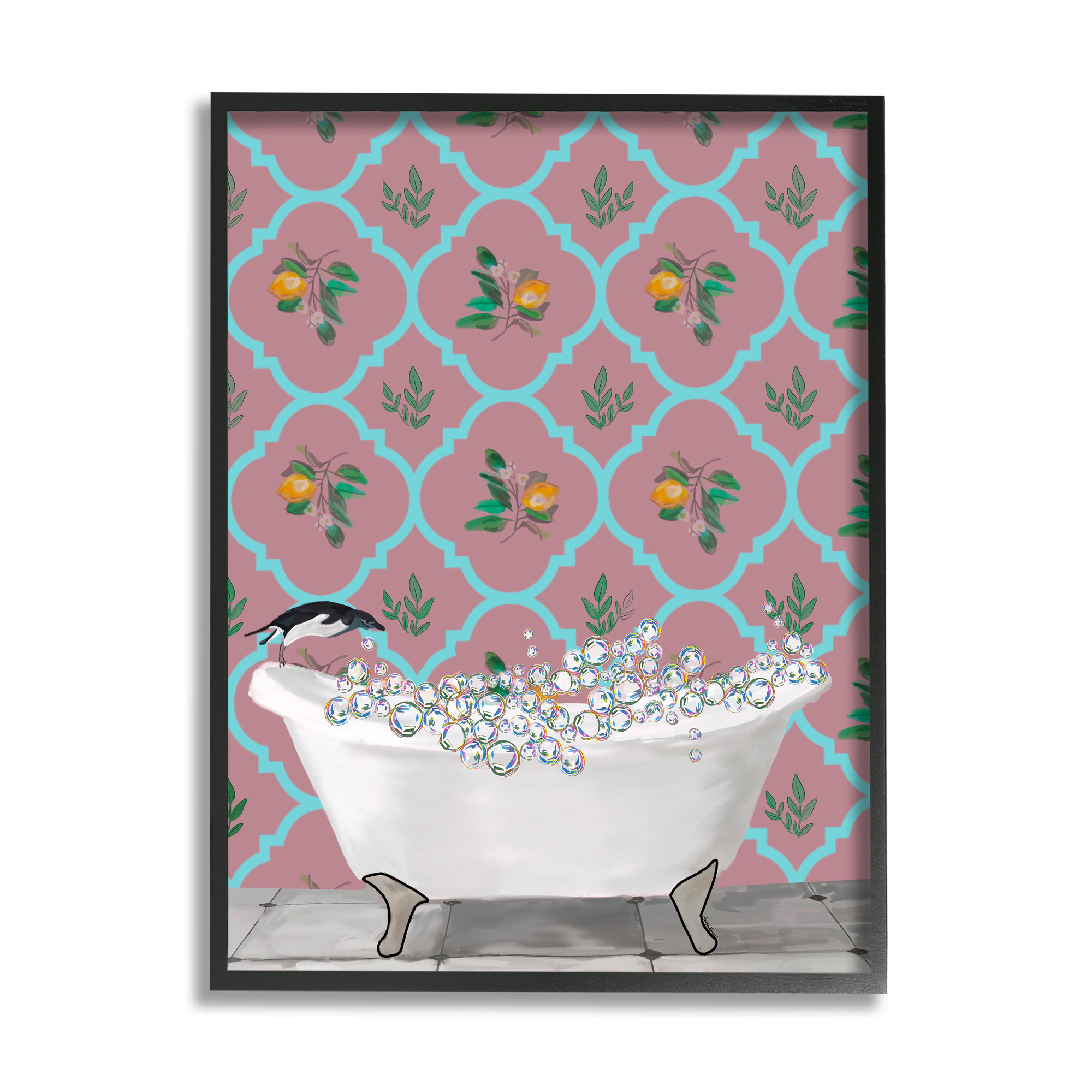 Stupell Industries Penguin Jumping In Tub Framed Giclee Art Design By ...