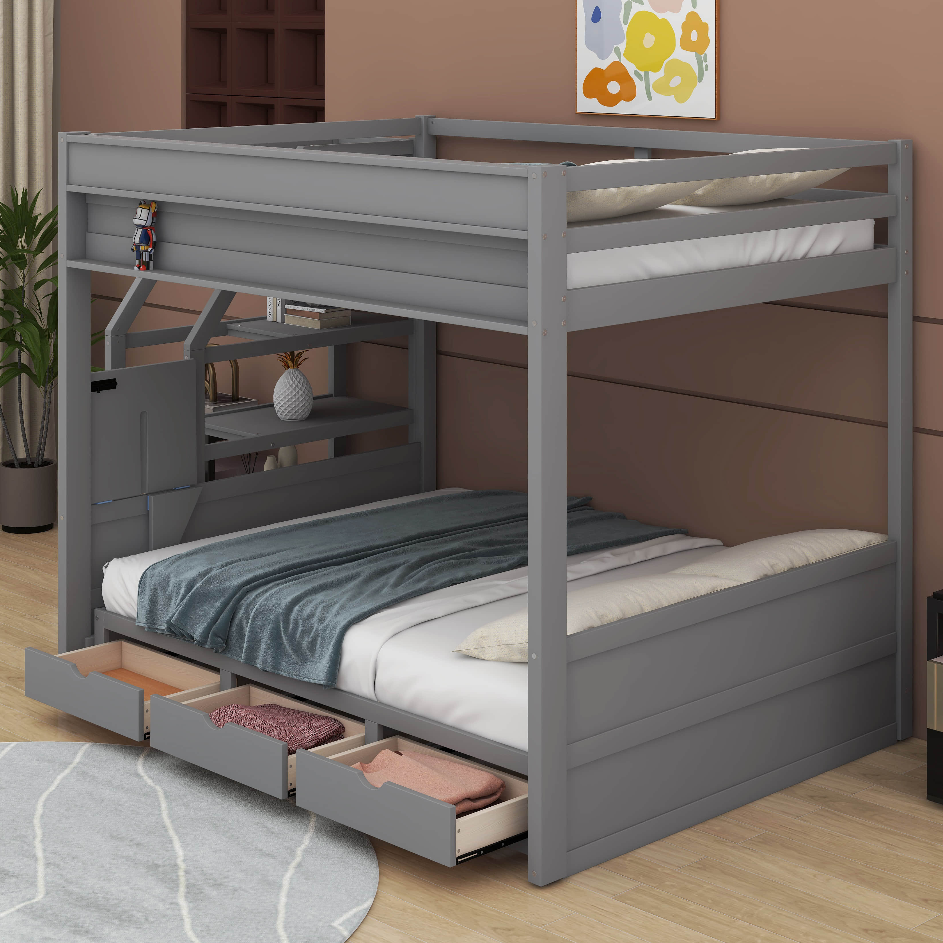 Harriet Bee Keiari Wood Full Size Convertible Bunk Bed With Storage ...