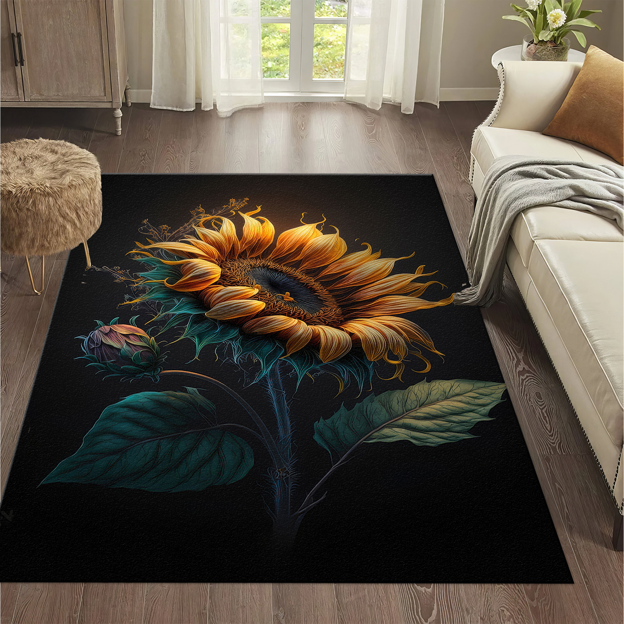 kayra export Elegant Floral Print Non-Woven Thin Type Rug Featuring a ...