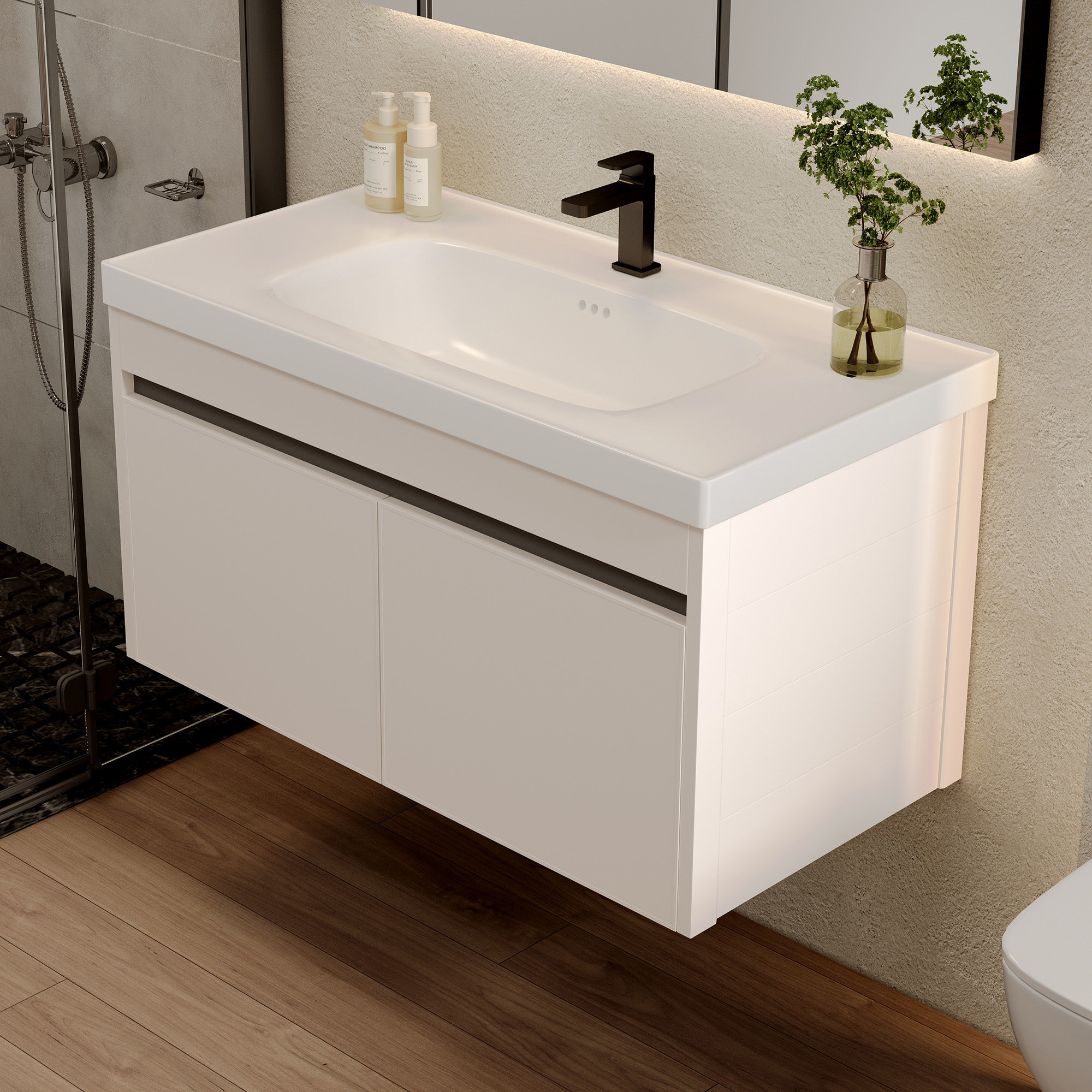 Ebern Designs Normaa 30 3 Single Bathroom Vanity With Faux Marble Top