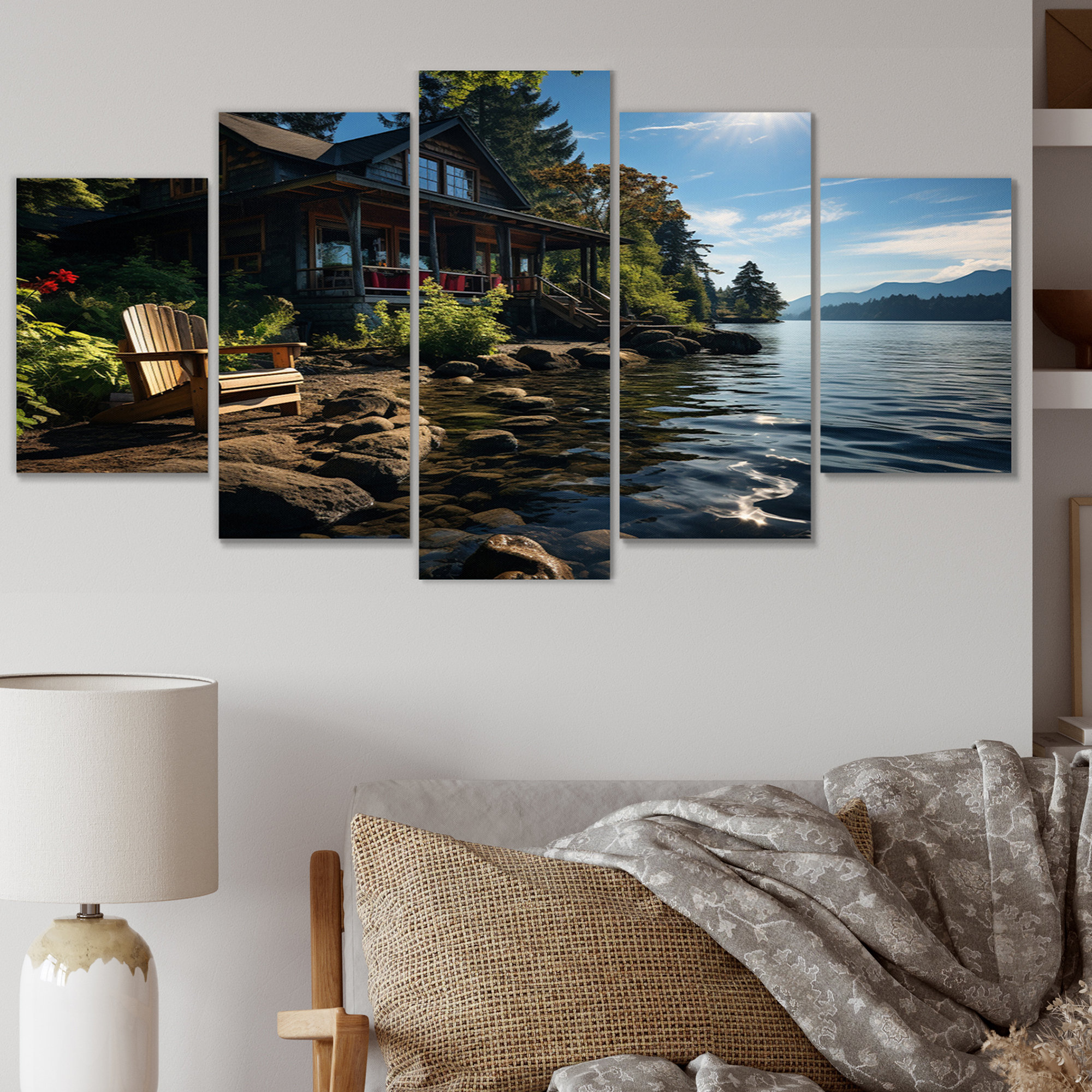 Design Art Lakehouse Haven I - Lakehouse Wall Decor - 5 Panels | Wayfair