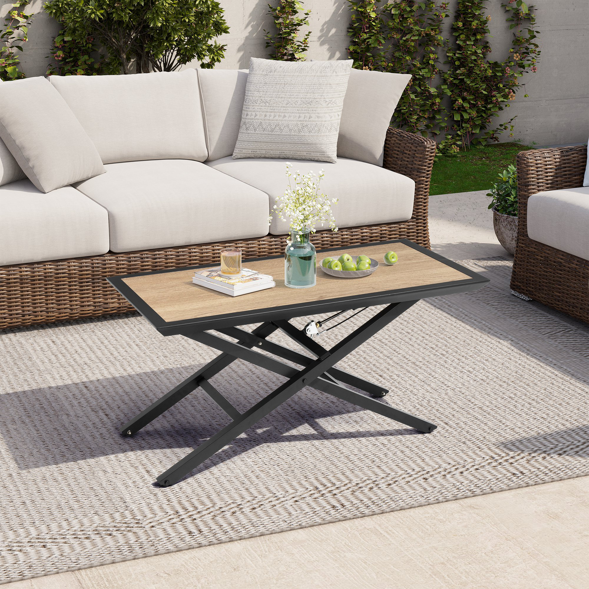 Ebern Designs Outdoor Coffee Table Adjustable Height Lift-top Table ...