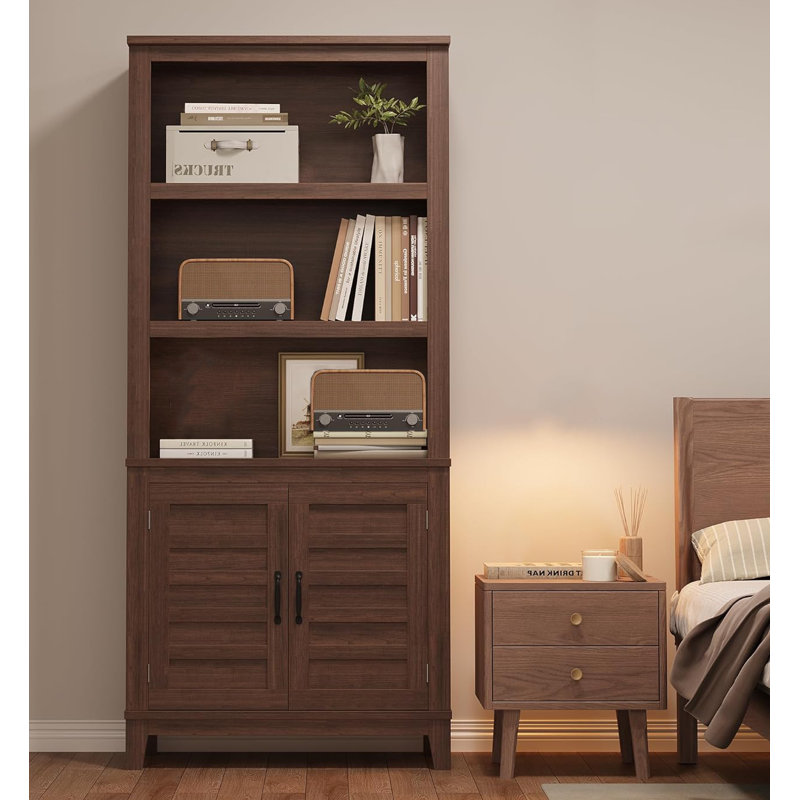 Ophelia & Co. Bookcase With Door 5 Tier Storage Bookshelf Wooden ...