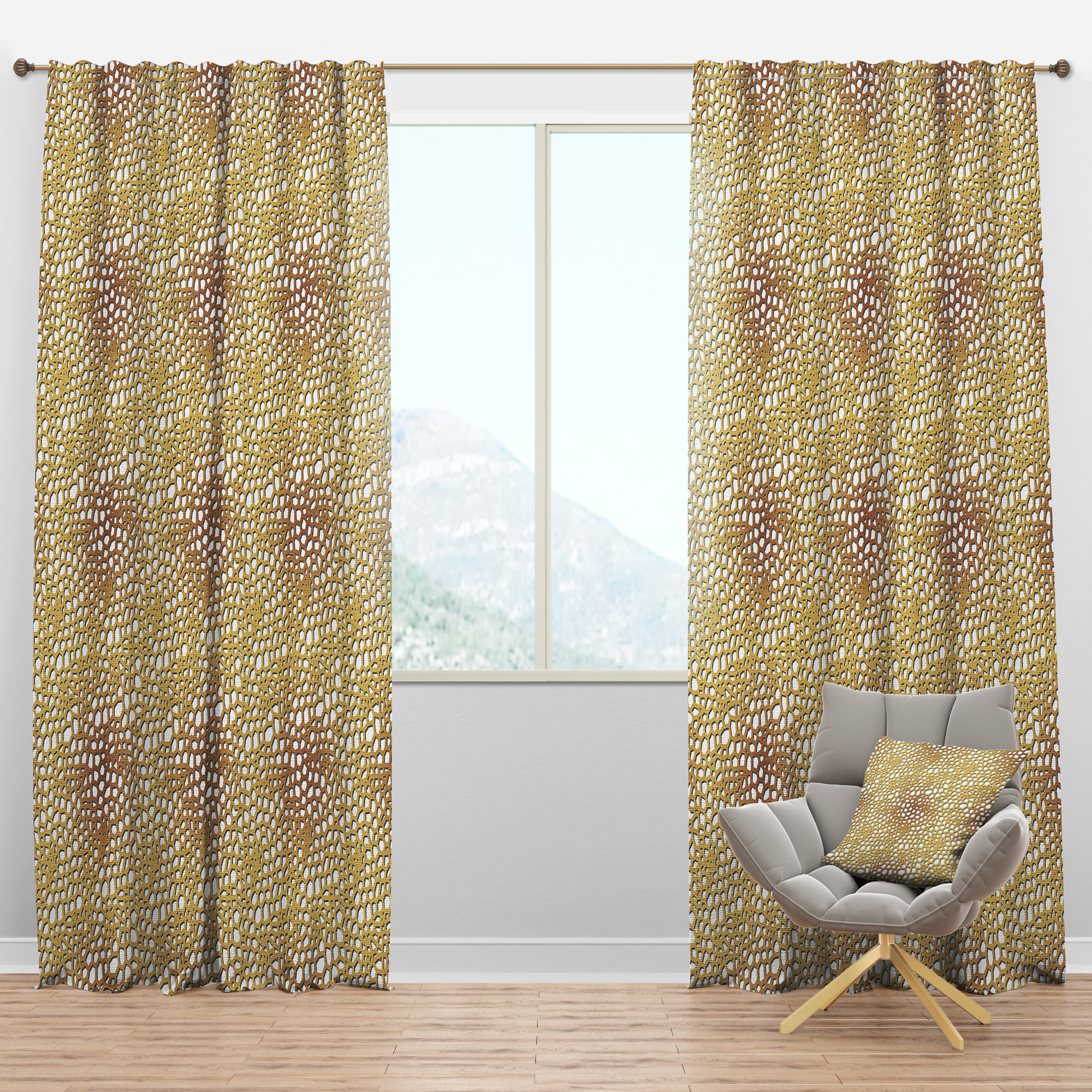 Design Art Maze Abstract Semi-Sheer Thermal Rod Pocket Single Curtain ...