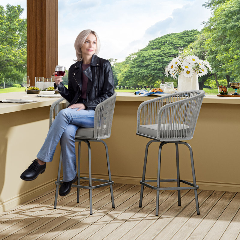 Edrosie Inc Wicker Outdoor 31.3'' Bar Stool with Cushion & Reviews ...