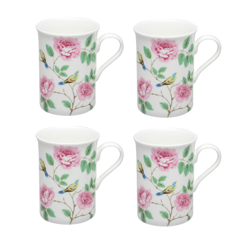 Grace's Tea Ware Happy Birds Rambling Roses Bone China Mug, Set Of 4 ...