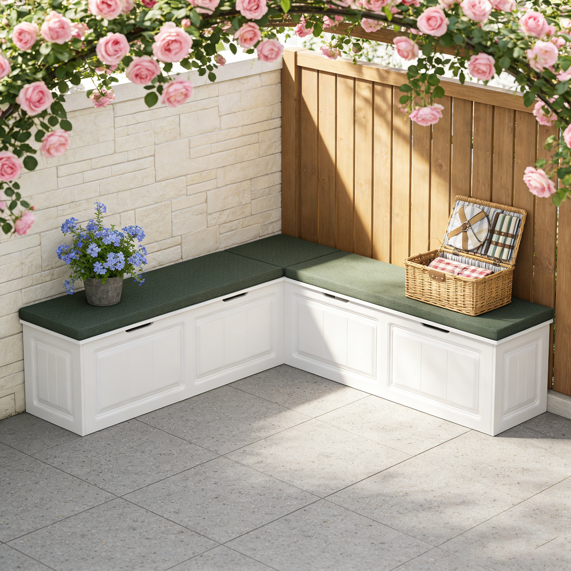 August Grove Outdoor Corner Storage Bench With Seat Pad - Wayfair Canada