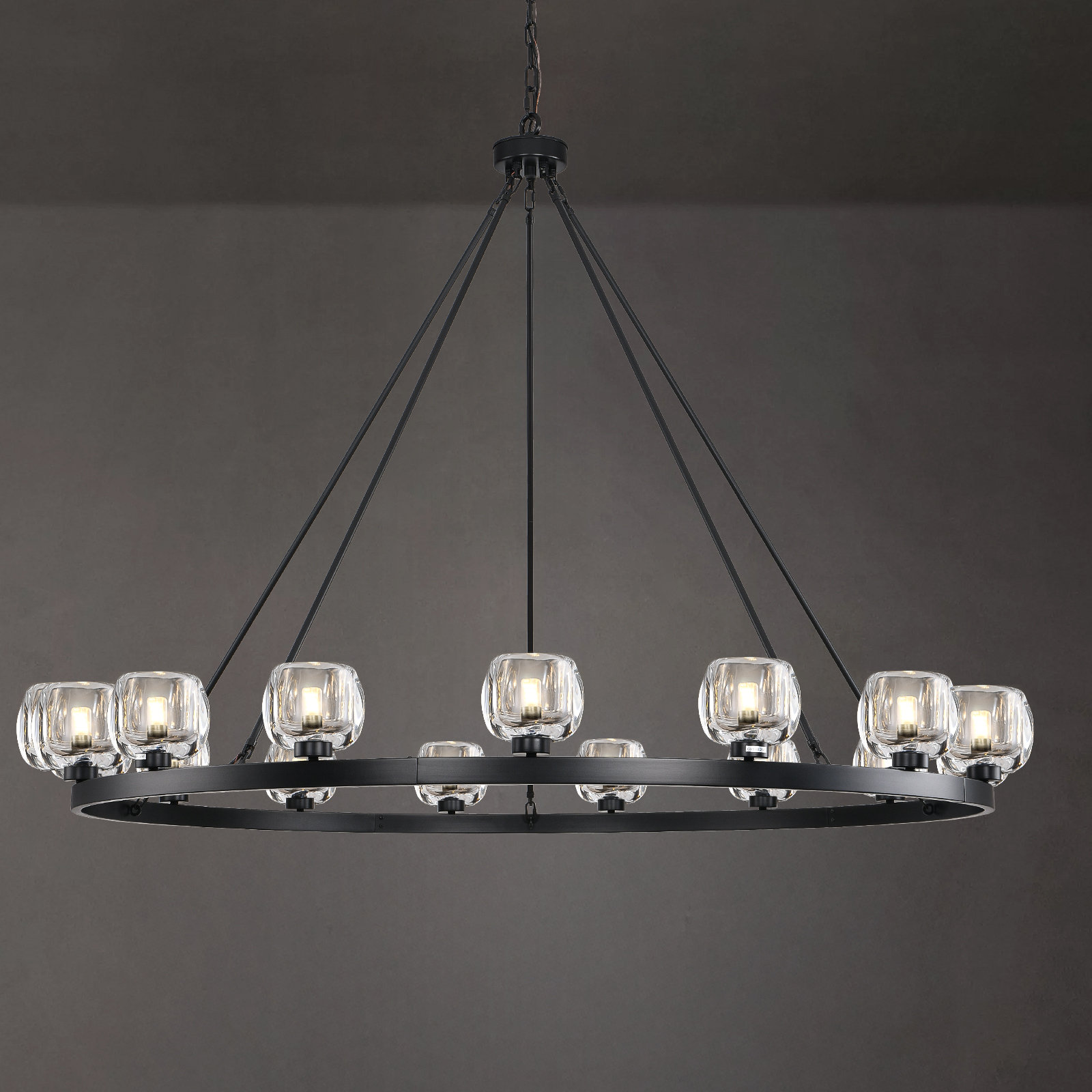 Chacivagarhspace Co., Ltd 15-Light 59" Dimmable Wagon Wheel Glass Shade ...