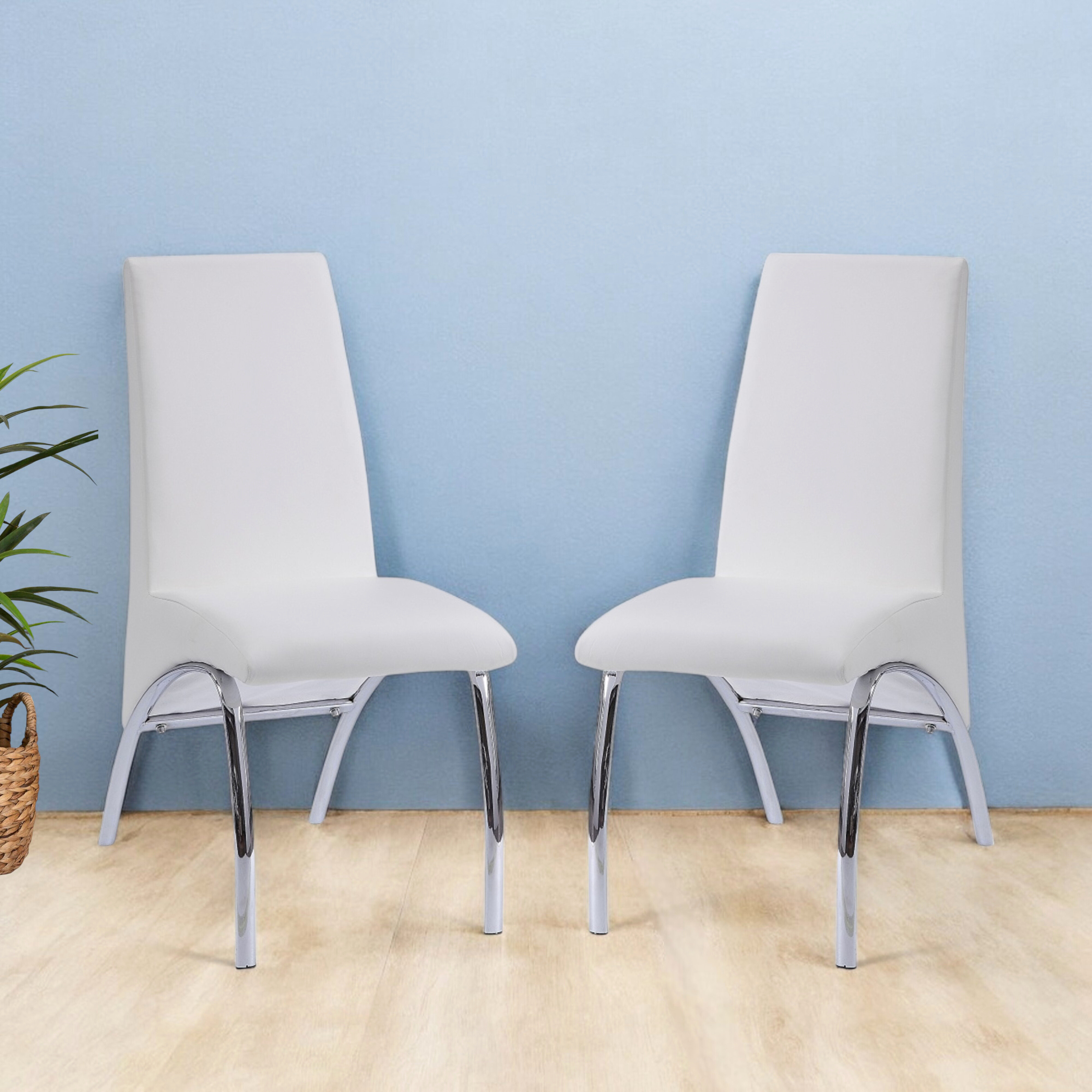 Rosdorf Park Bexley White Synthetic Leather & Chrome Side Chair (Set-2 ...