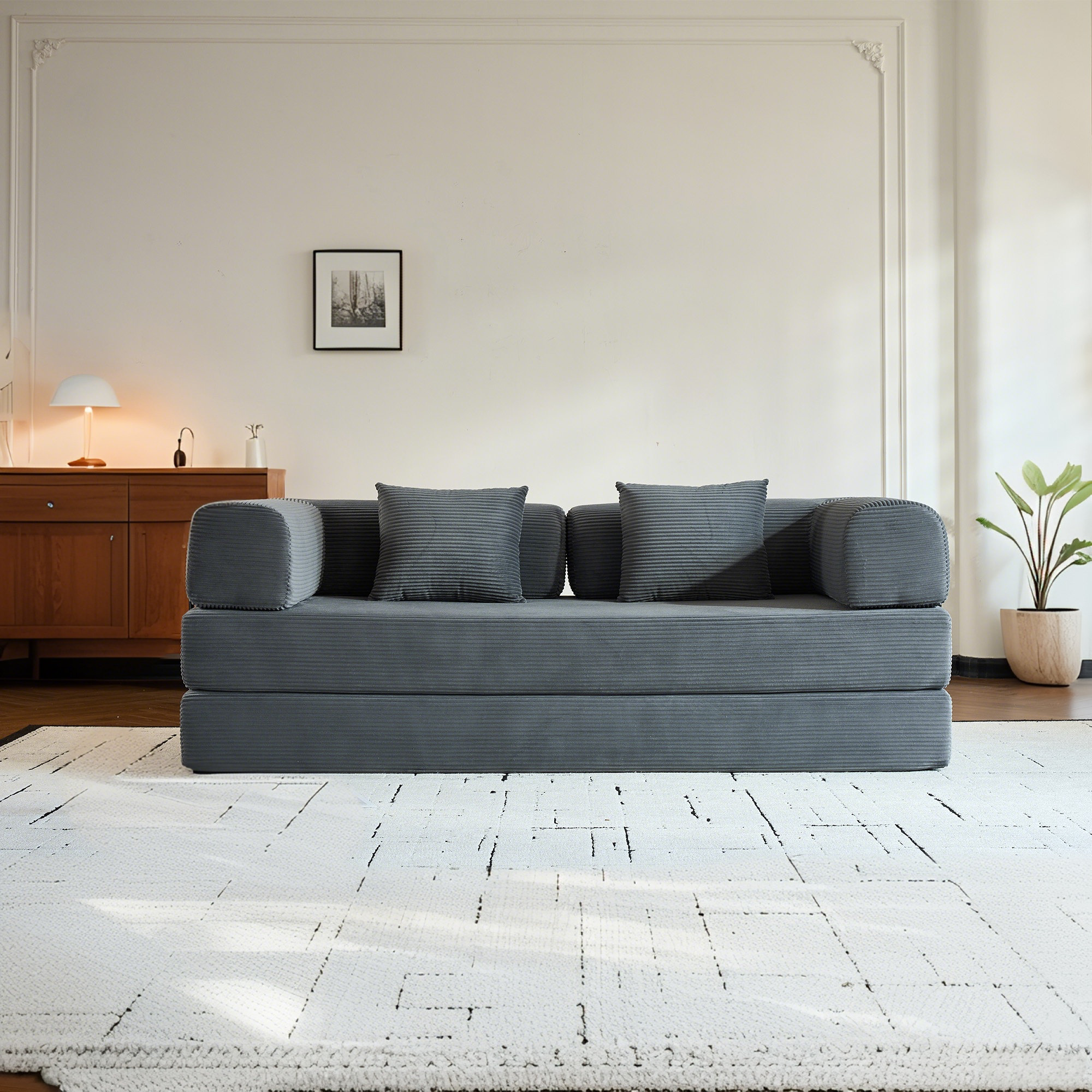 Latitude Run® Convertible Sleeper Sofa Bed With Cylindrical Pillow ...