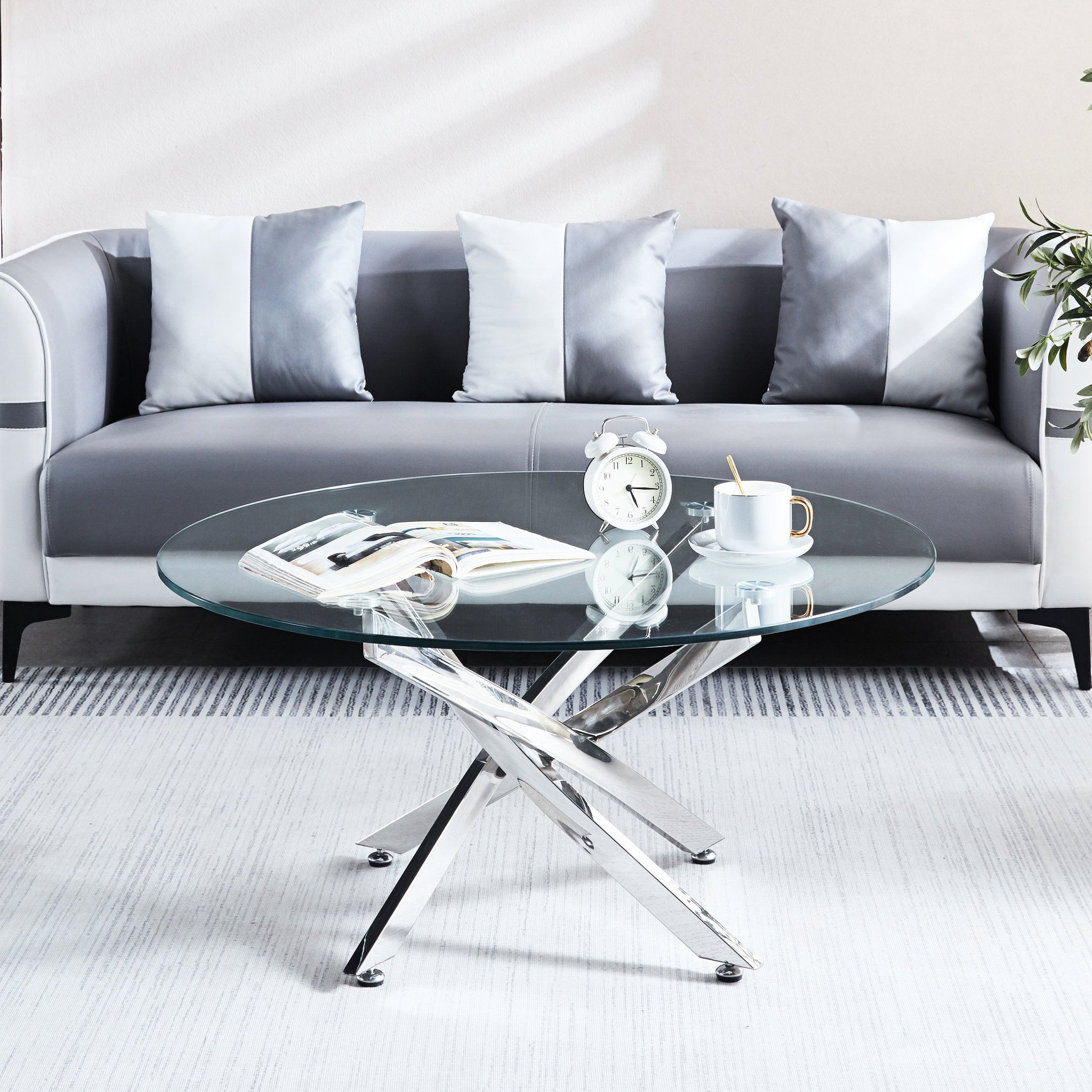 Latitude Run® 35.4" . Contemporary Glass Coffee Table With Metal ...