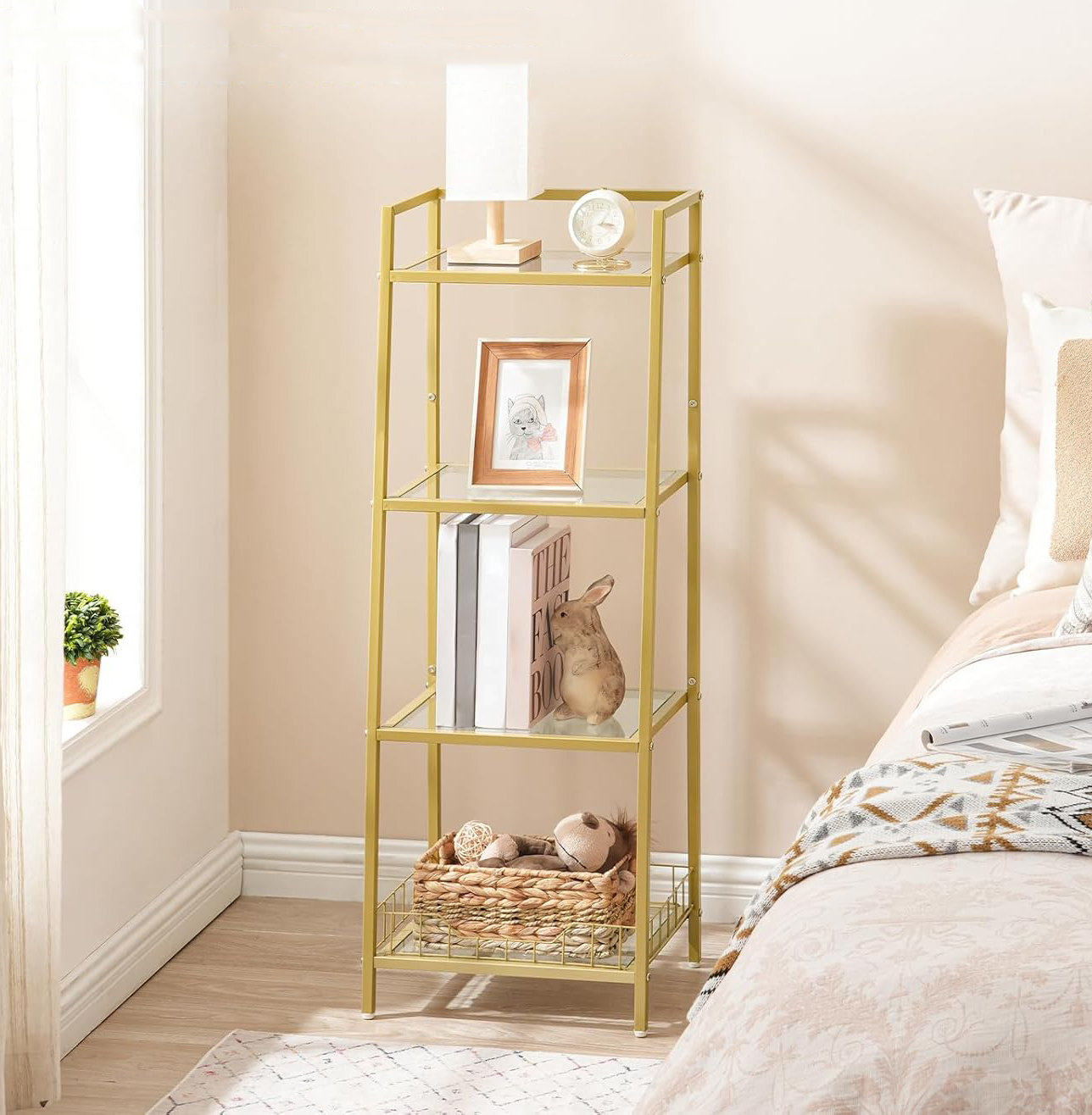 Ivy Bronx 4-Tier Tempered Glass Bookcase, Bathroom Storage Stand ...