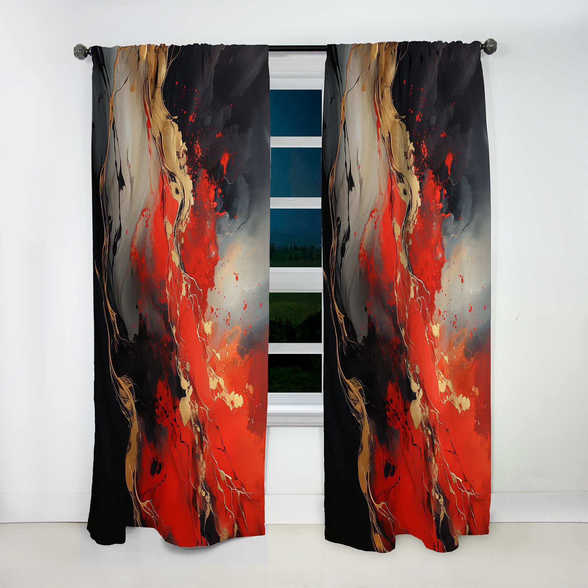 East Urban Home Barona Red And Gold Marble Volcano I - Painting Curtain ...