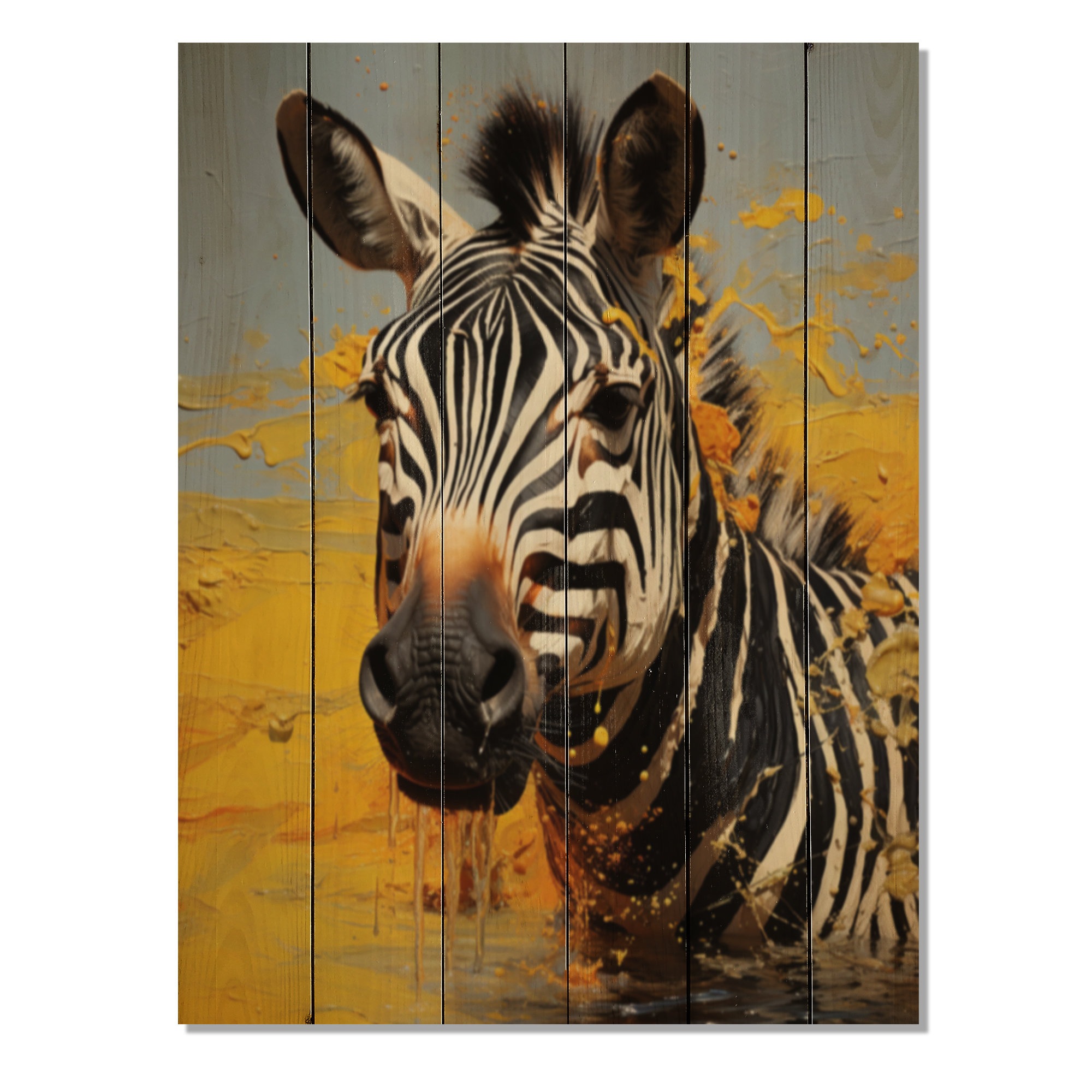 Dakota Fields Animal Lemon Zebra Drips On Wood Print | Wayfair
