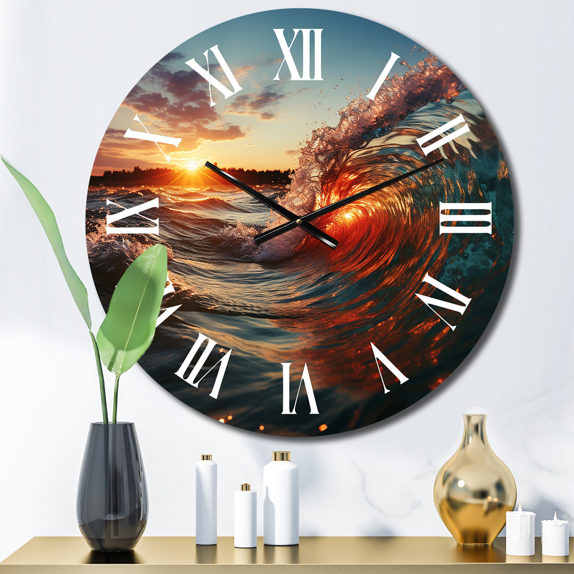 Design Art Sunshine Through The Breaking Waves Metal Wall Clock | Wayfair