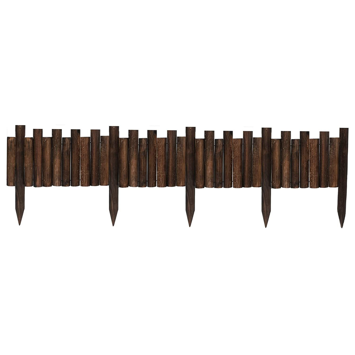 Rainbow Home Garden Wooden Staggered Short Fence -Burnt Wood Finish ...