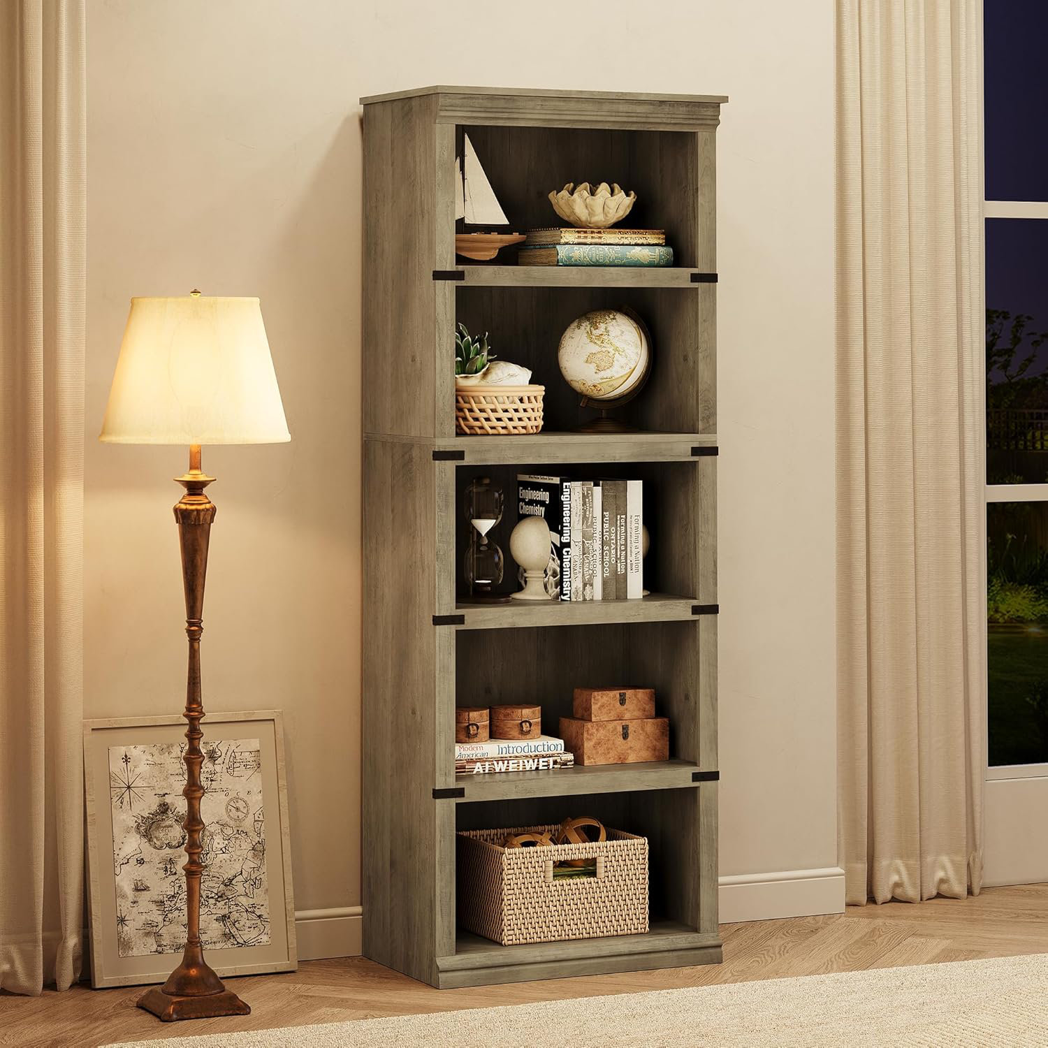 Millwood Pines 5 Tier Bookcase, Farmhouse Book Shelf With Storage Open ...