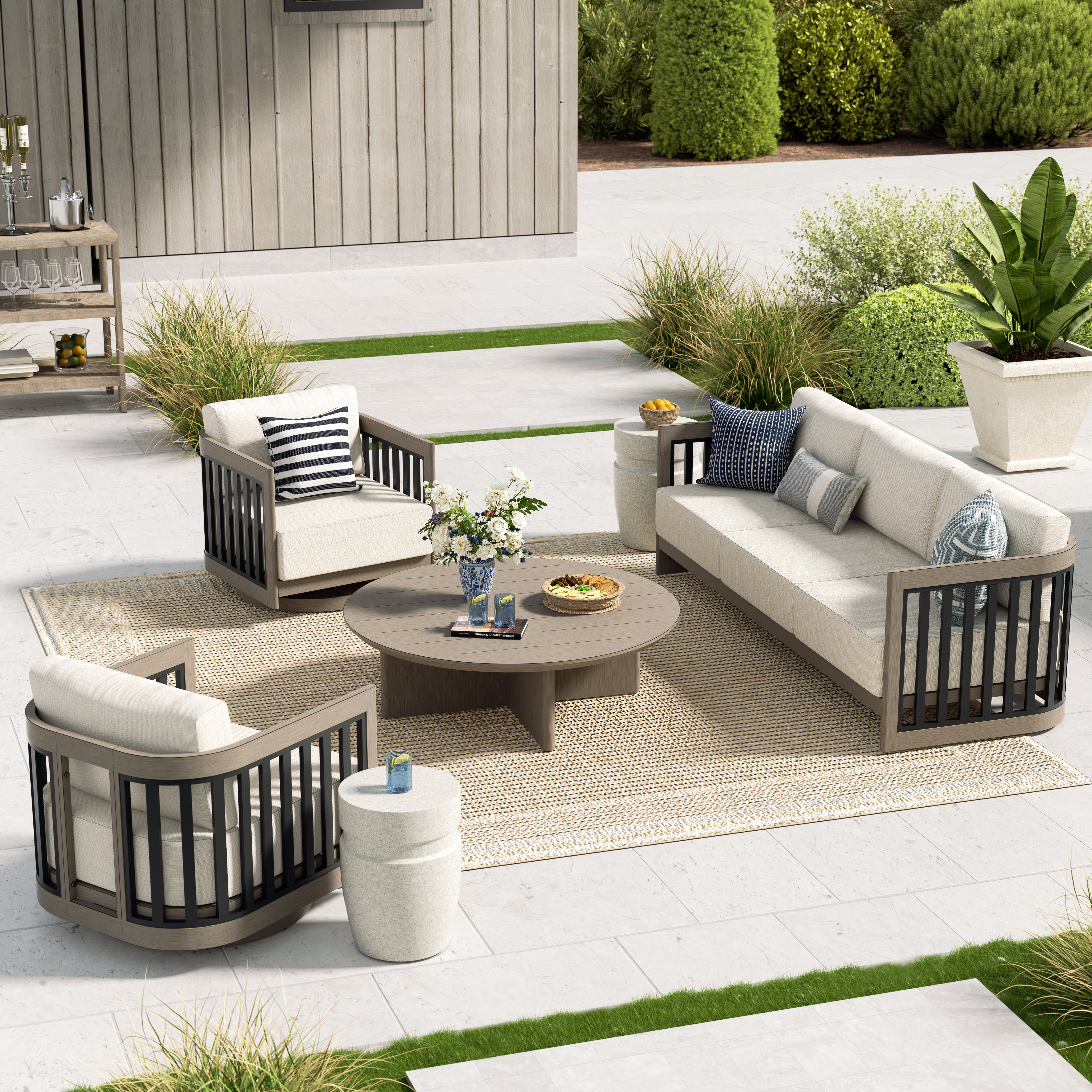 Latitude Run® Sereno Patio 5 Person Aluminum Swivel Conversation Set ...