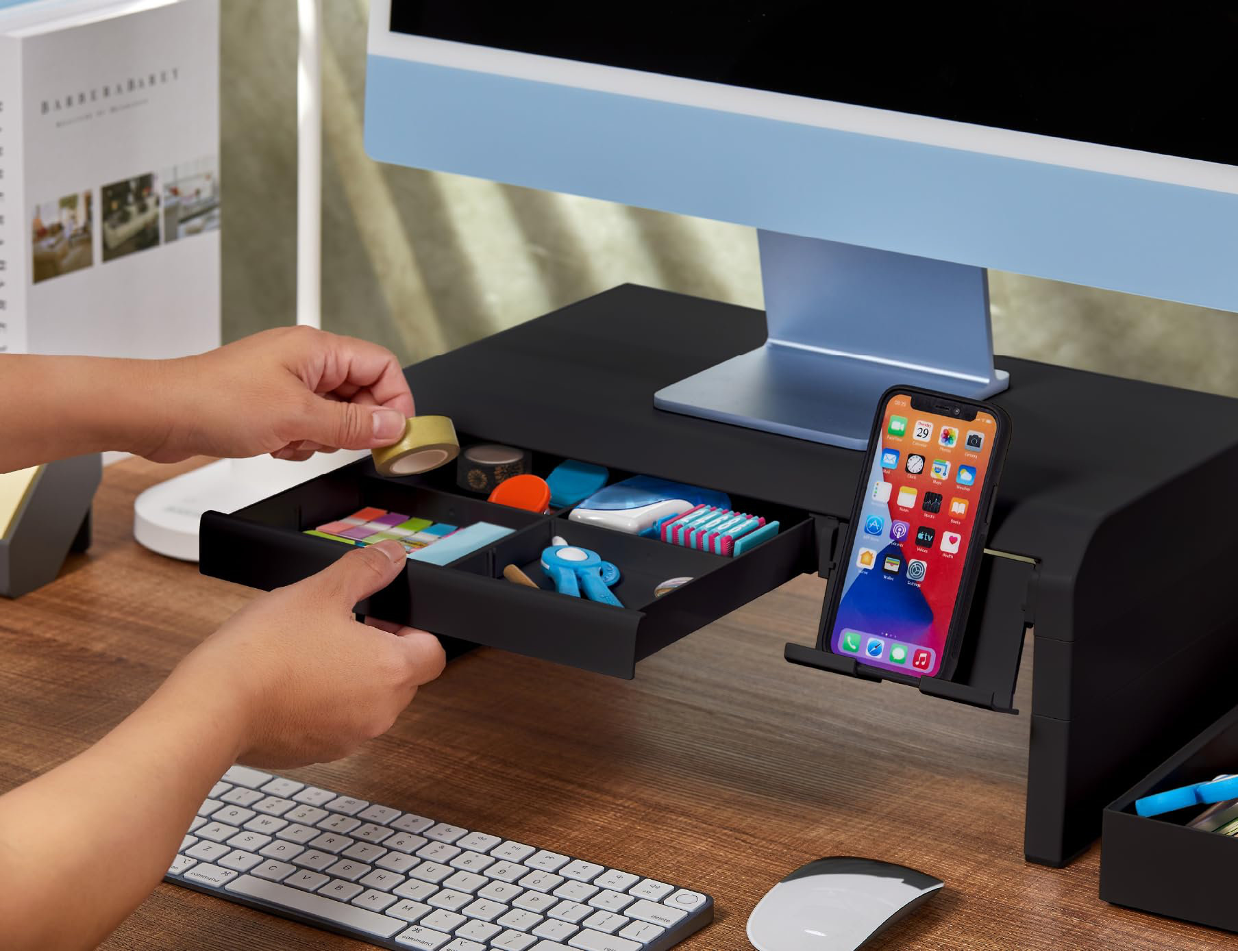 Latitude Run® Adjustable Monitor Stand With Drawer And Phone Holder ...