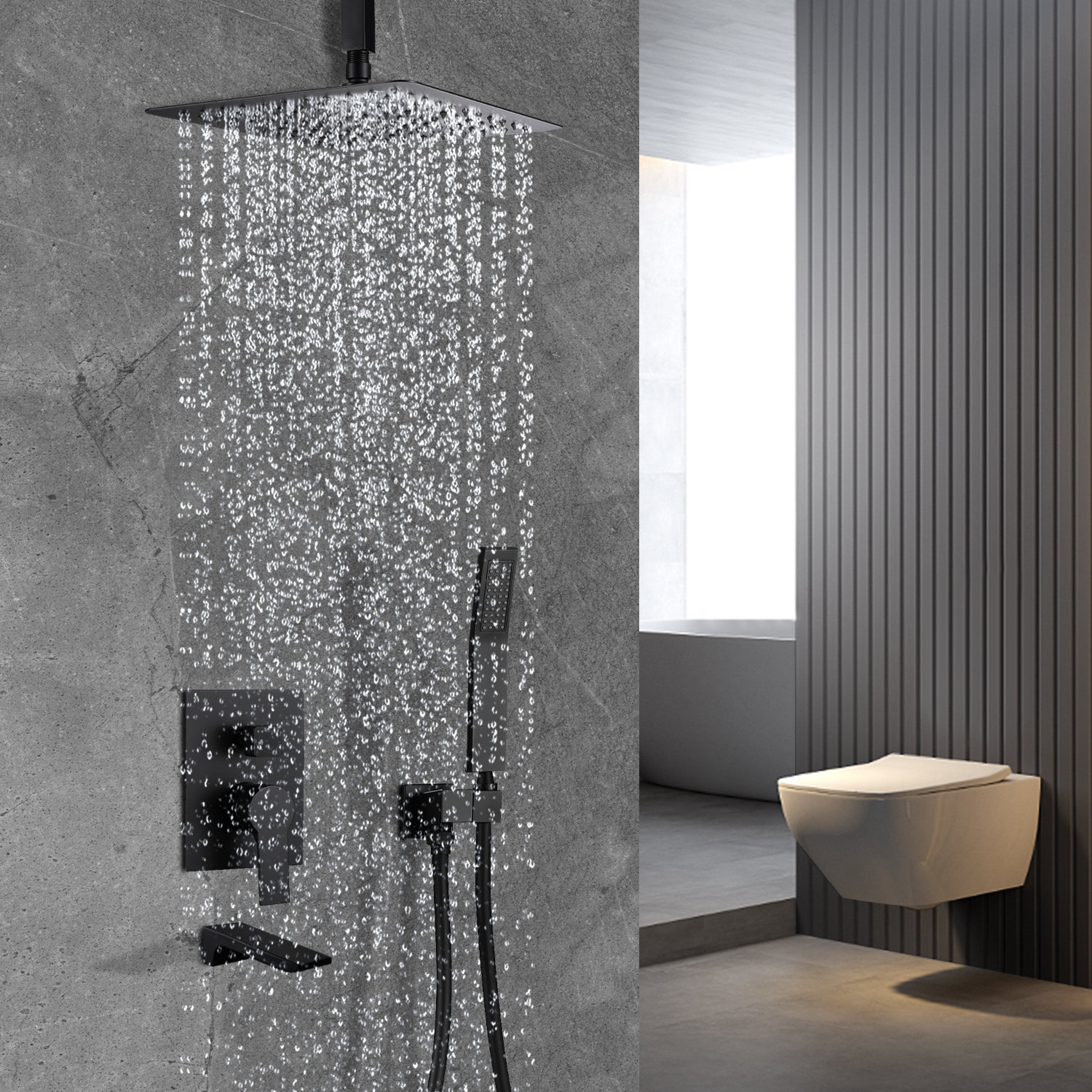 HHK HOME 12-In Black 1-Spray Built-In Shower System With Faucet ...