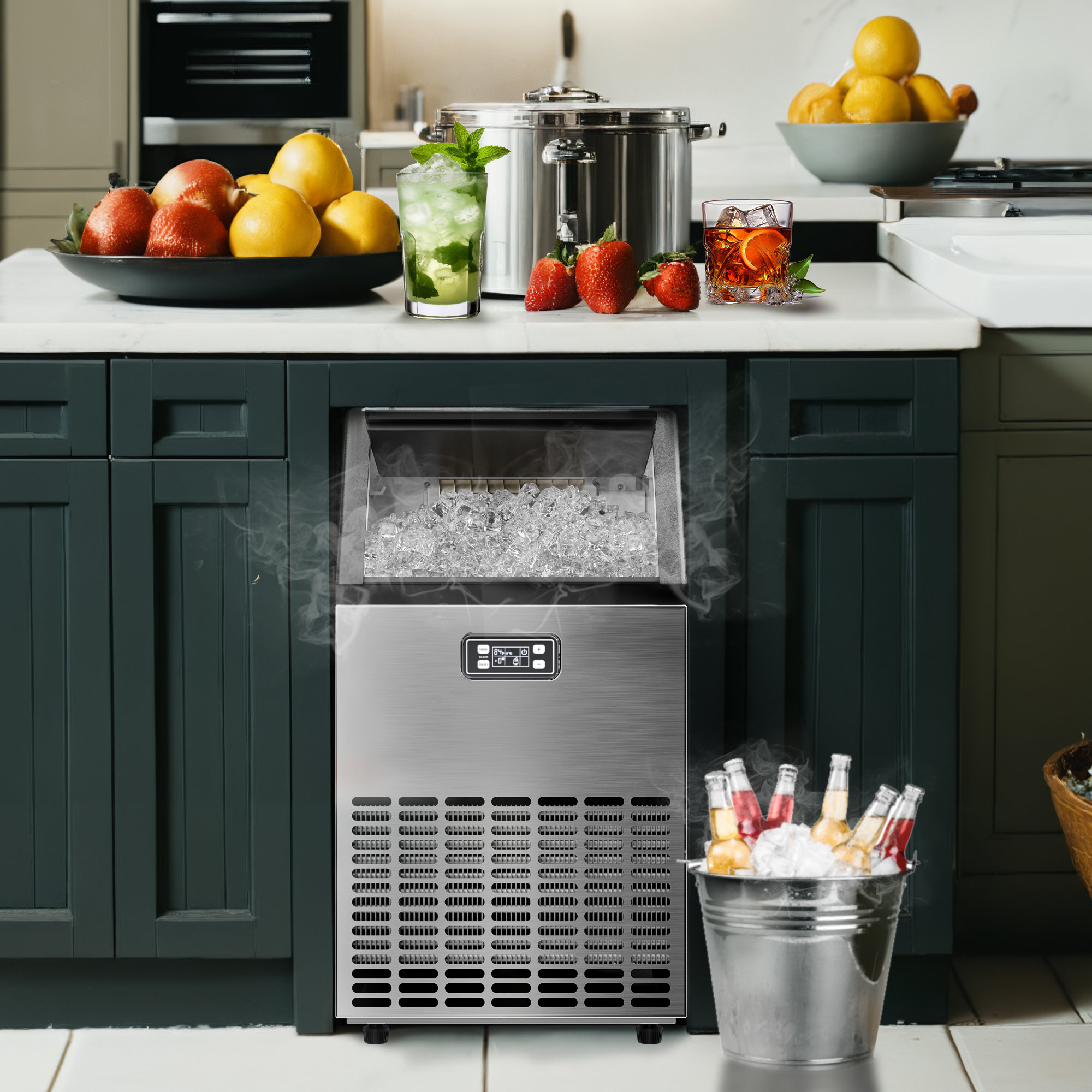 Simzlife 100 Lb. Daily Production Cube Clear Ice Freestanding/Built-in ...